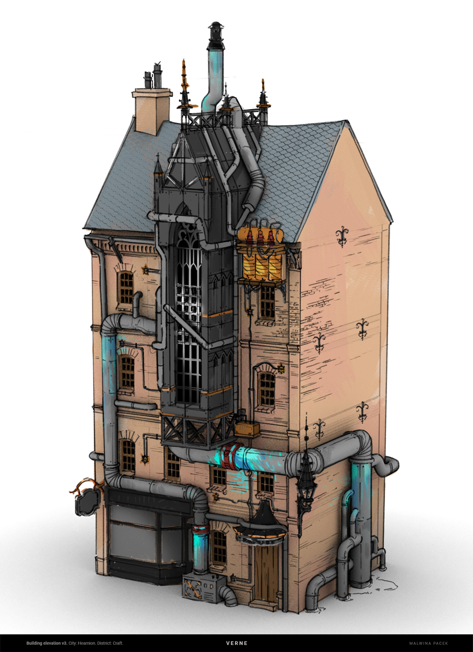 steampunk building drawing
