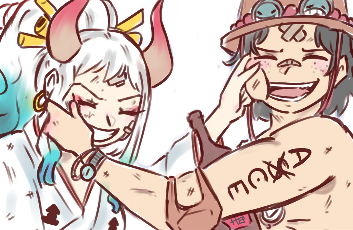 ArtStation - Yamato and Ace sketch - One Piece