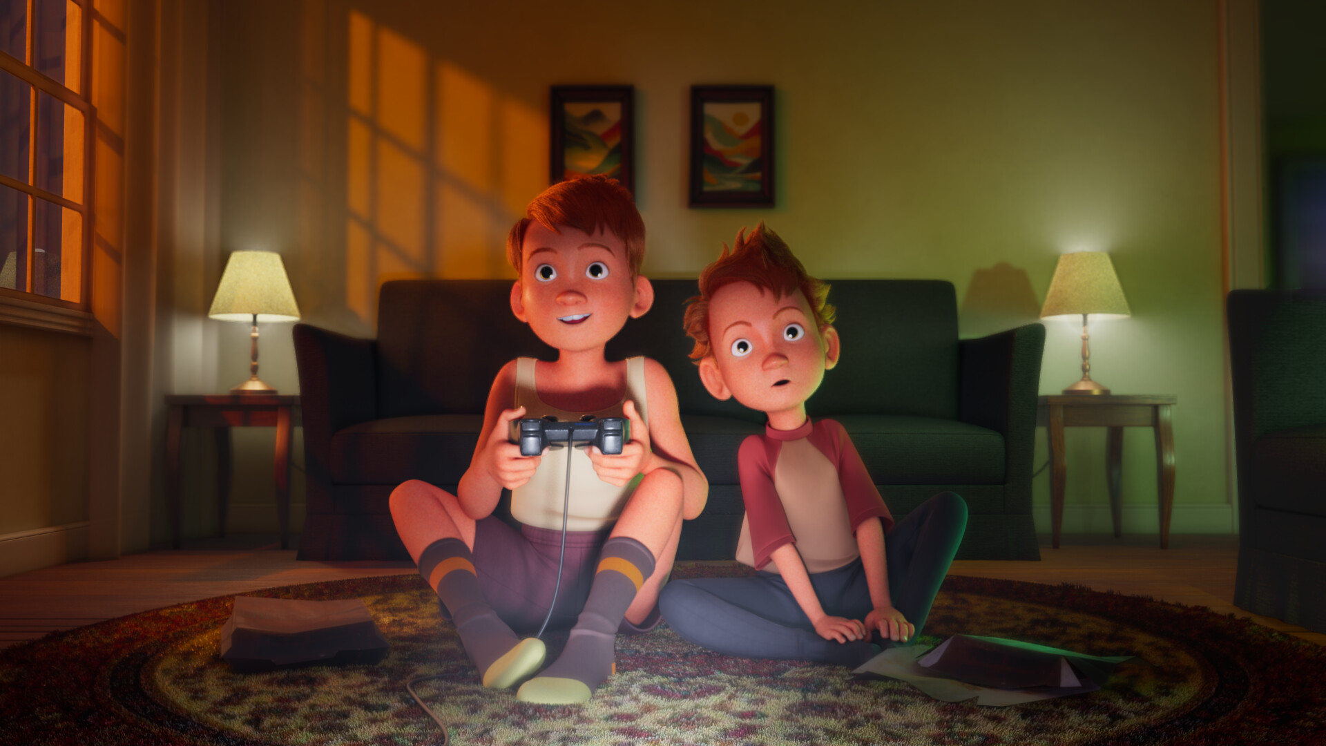 ArtStation - LittleBrothers playing game at night