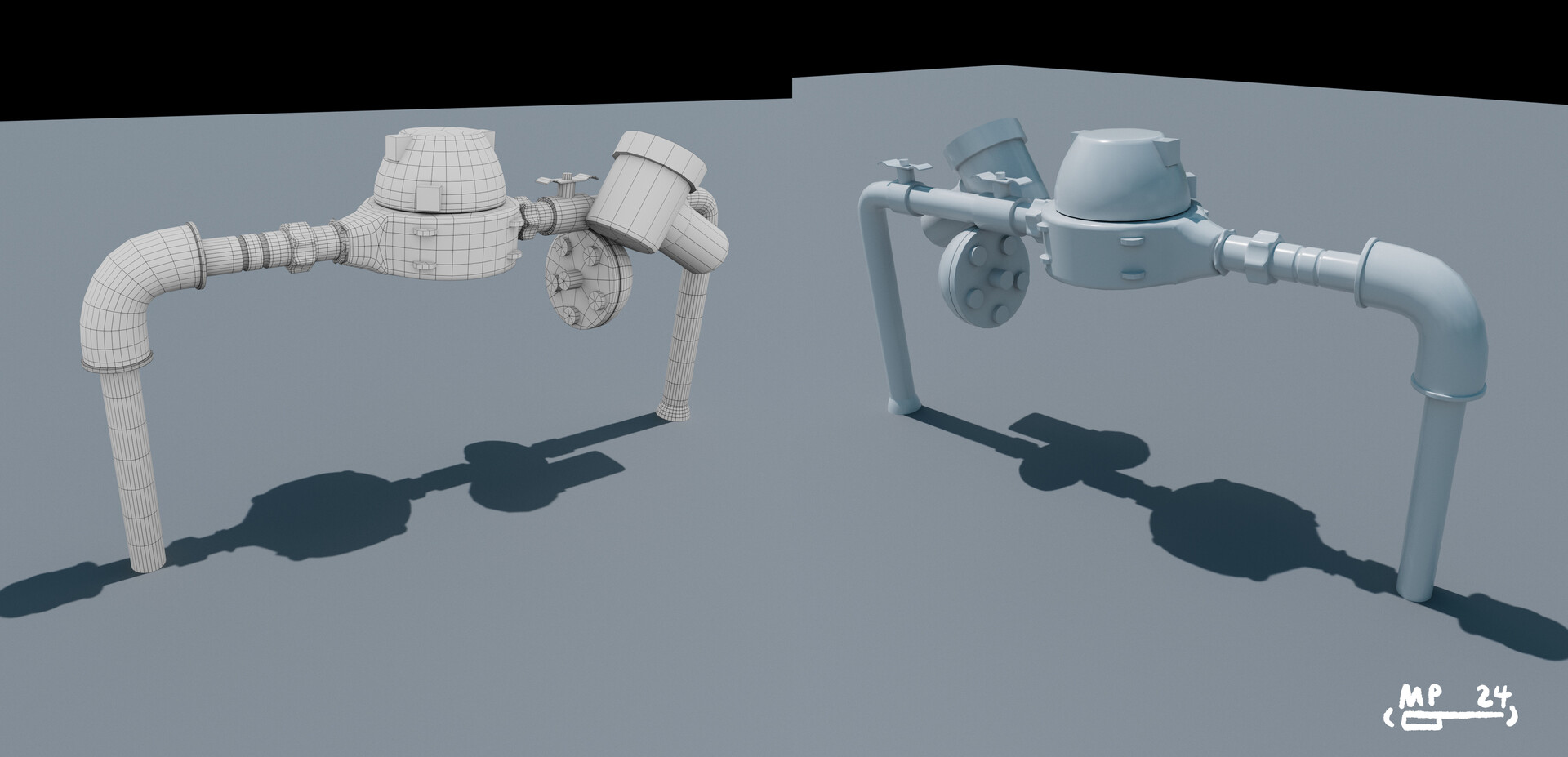 ArtStation - Water Pipes + Wireframe