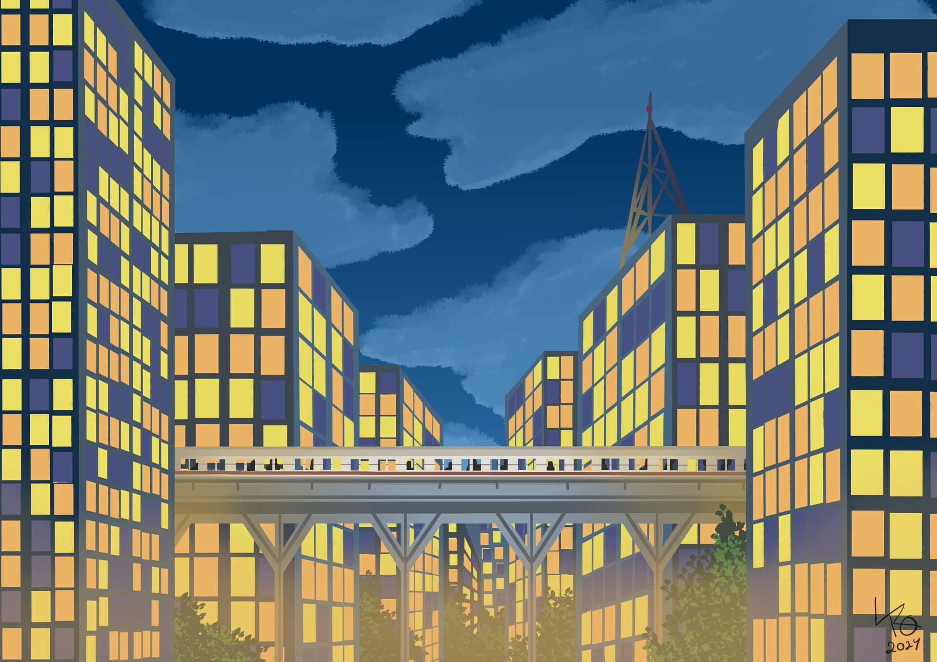 ArtStation - A train passing by the building