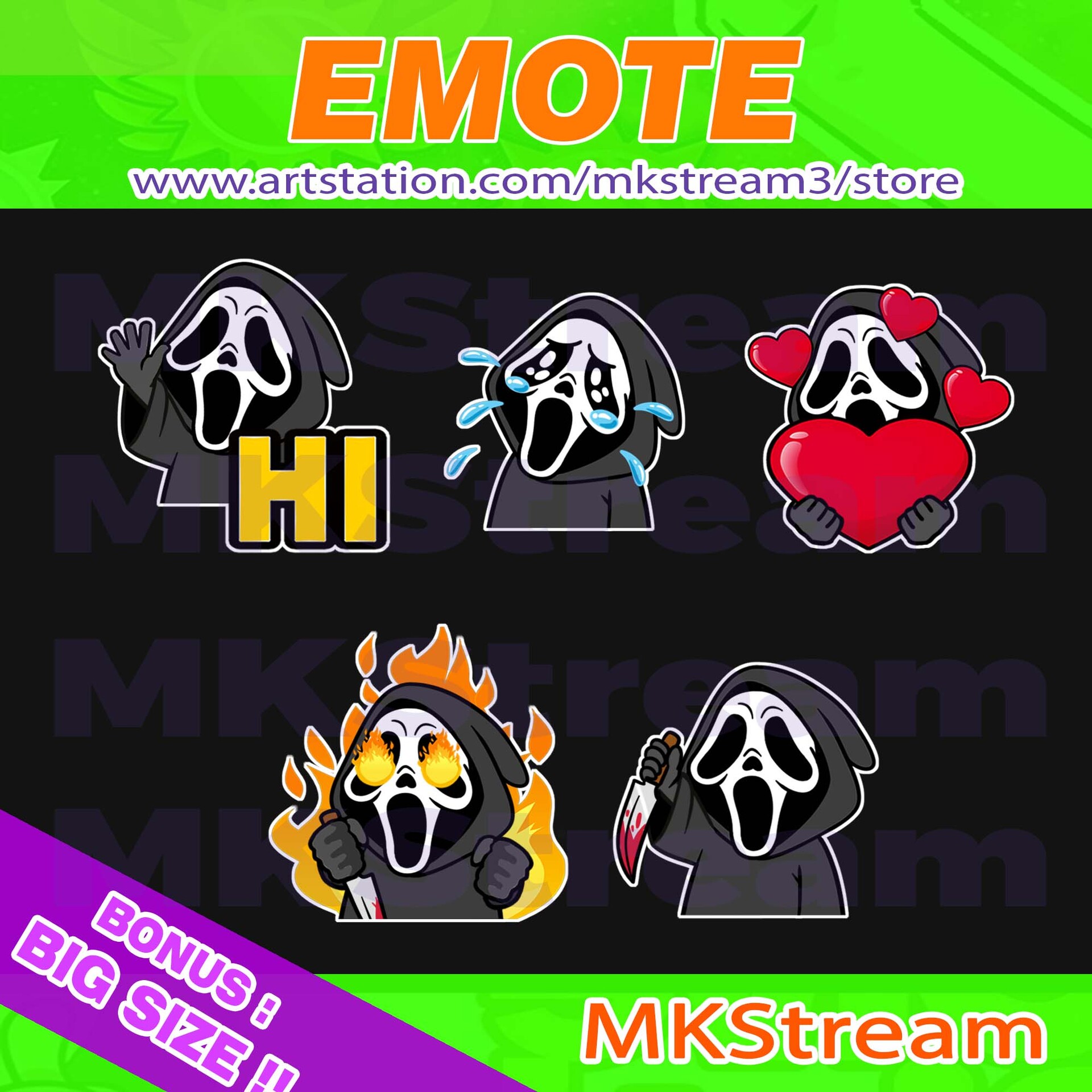 ArtStation - Twitch emotes ghostface waving, cry, love, rage & knife pack