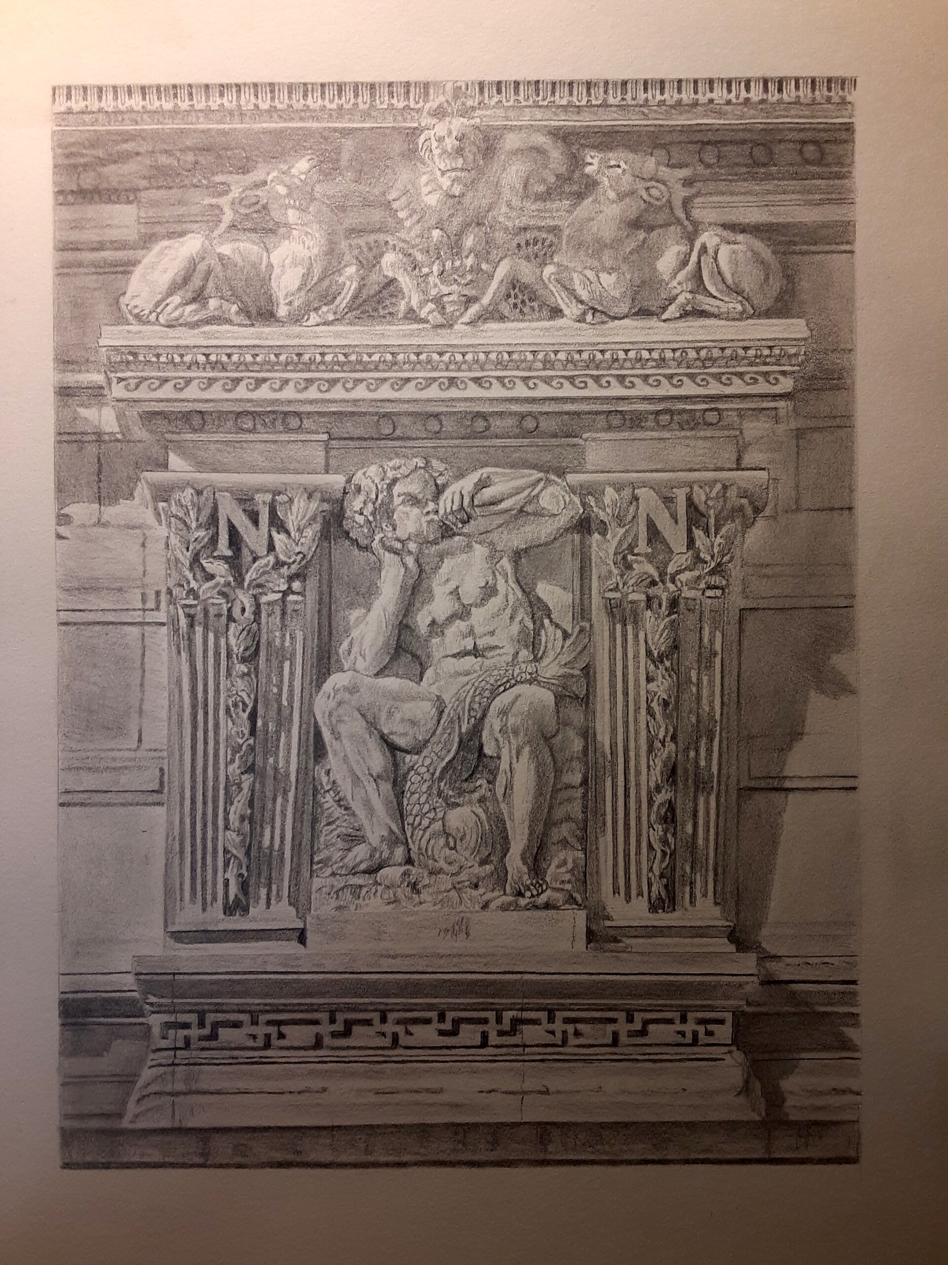 ArtStation - Graphite of a bas relief of Neptune