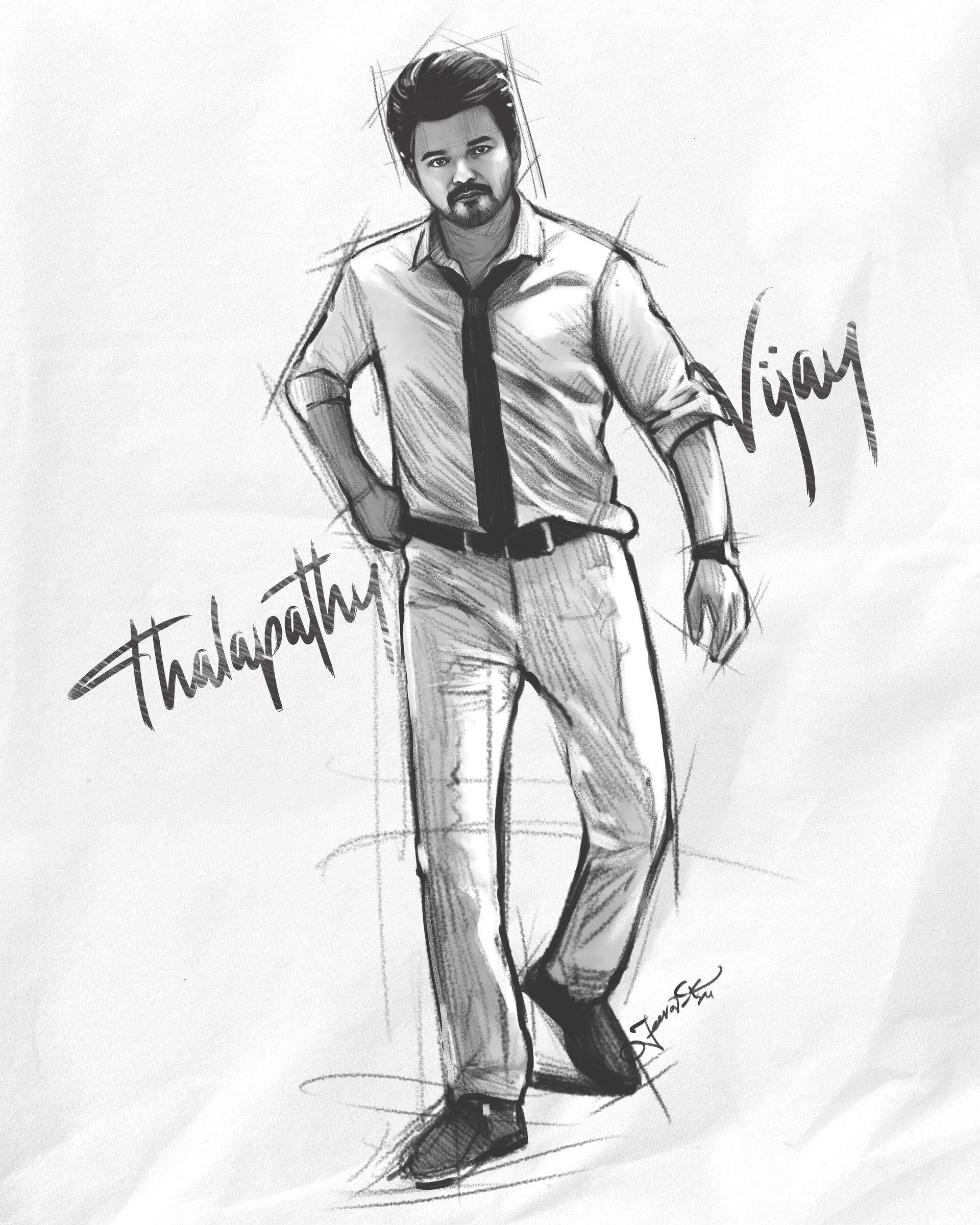 ArtStation - Pokkiri x The Goat Thalapathy Vijay Charcoal Pencil Sketch ...