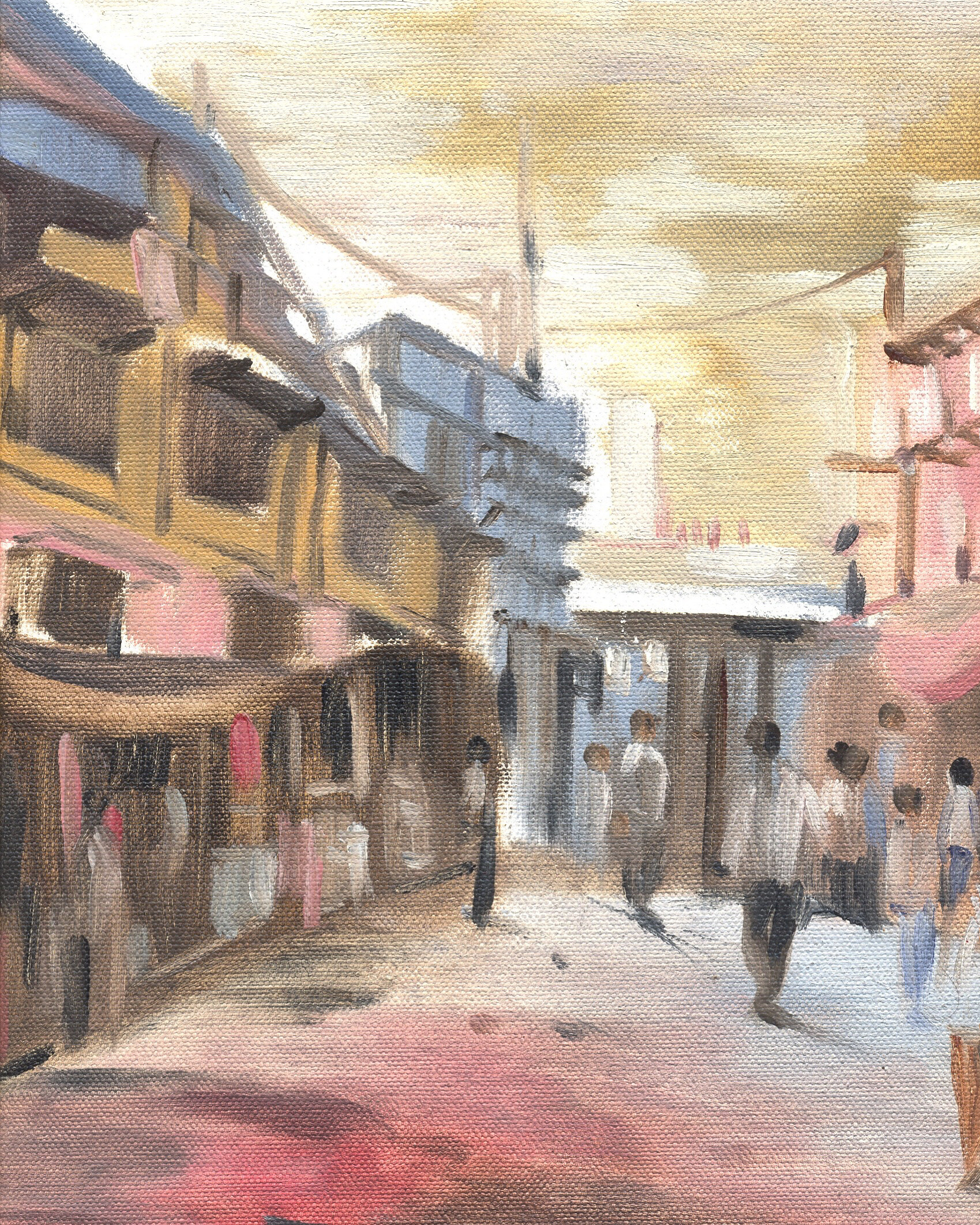 ArtStation - Plein air landscape of a bustling lane. Acrylic on canvas