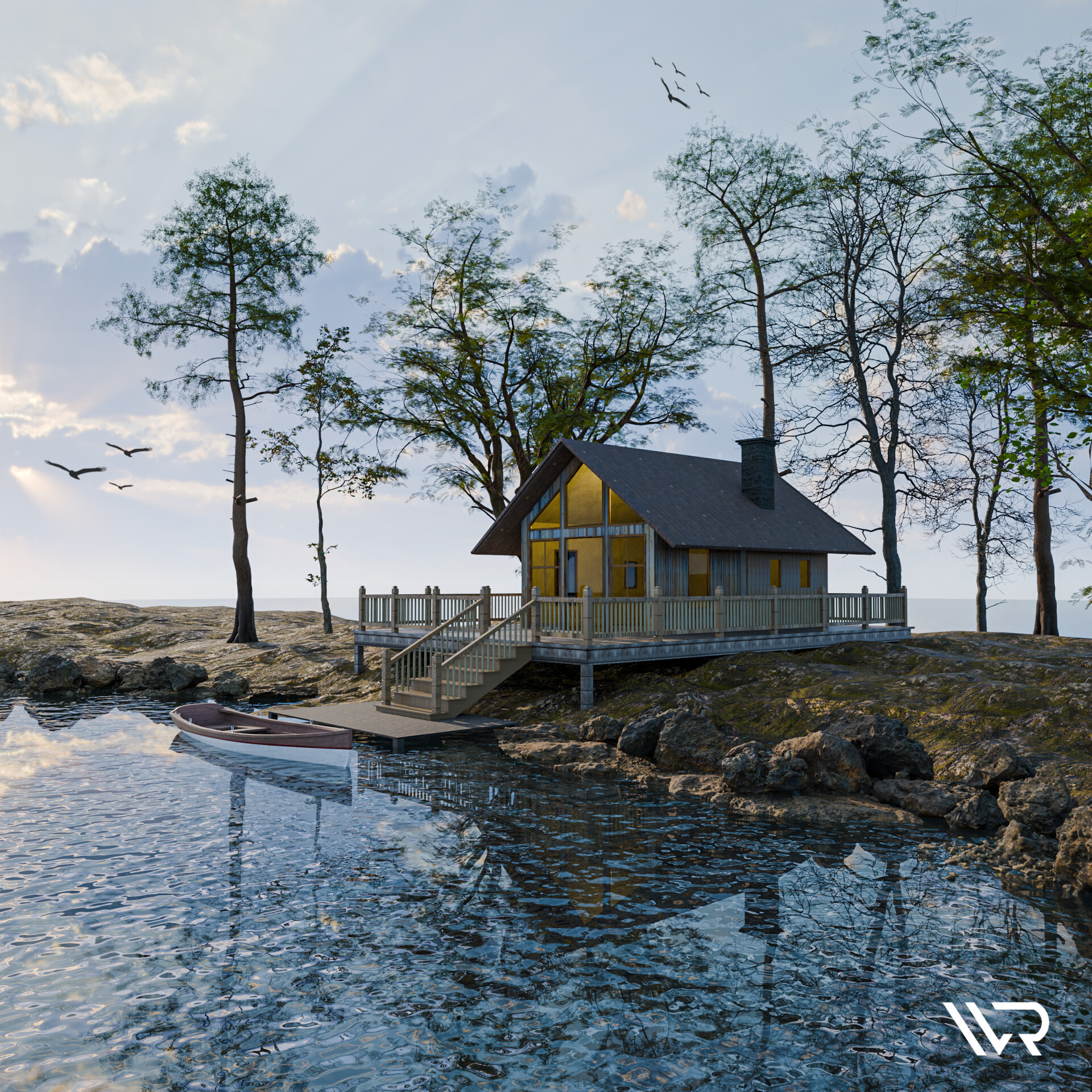 ArtStation - 3D Wooden Lake House