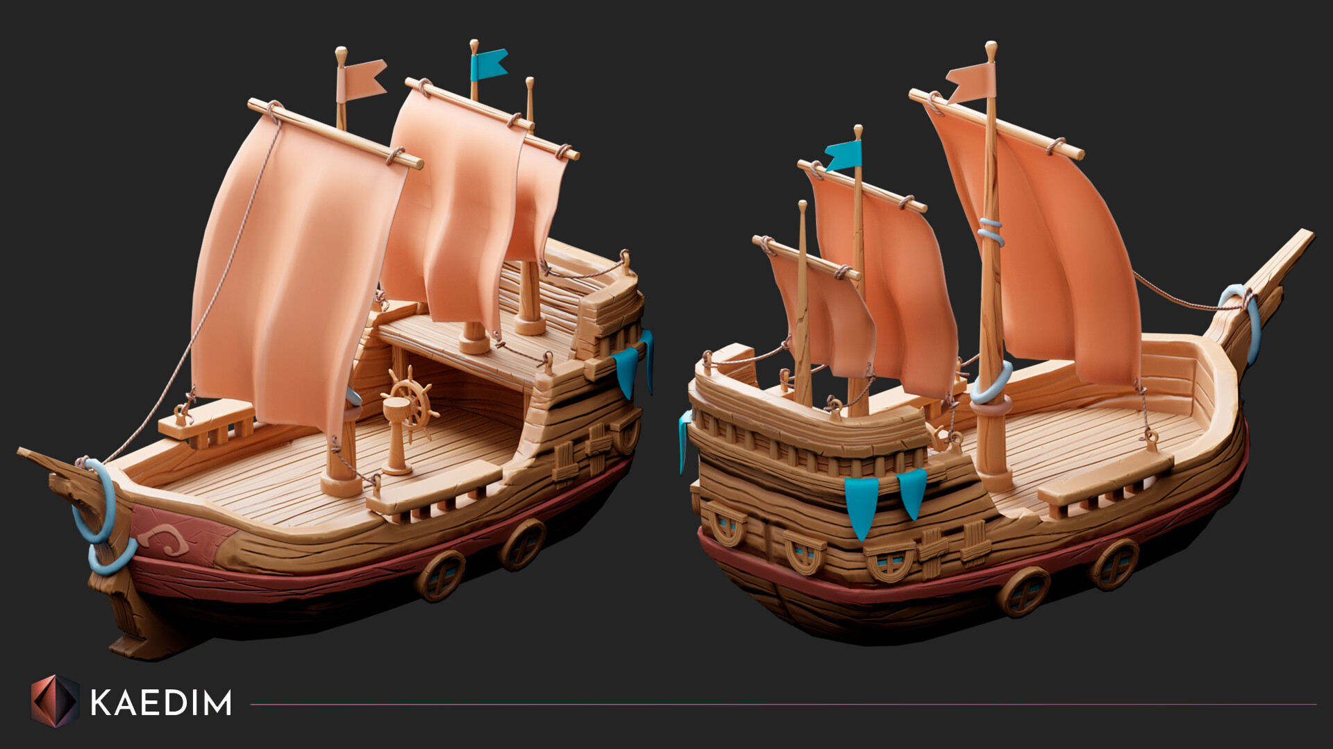 Kaedim - Pirate Ship | 3D Stylised Game Asset | Kaedim
