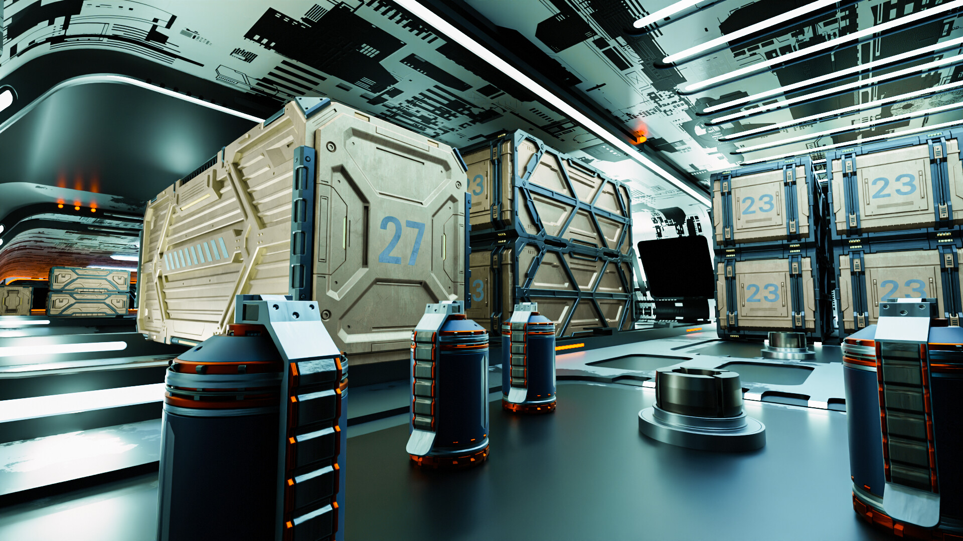 ArtStation - Sci-fi corridor with equipment.