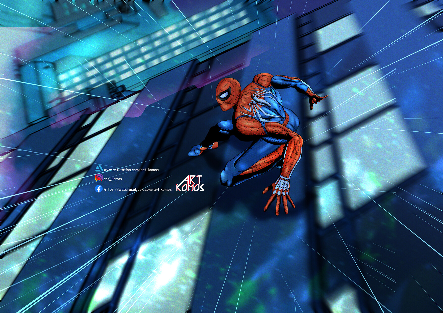 ArtStation - Spiderman sliding on the building