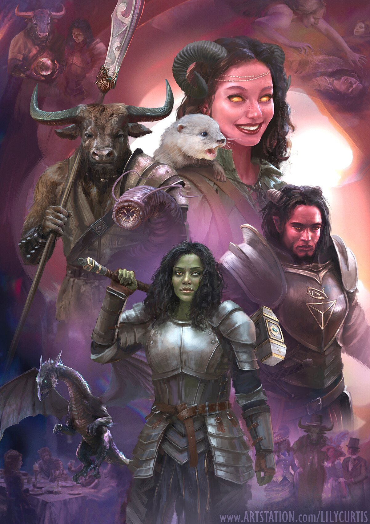 ArtStation - The Hellions (D&D party commission)