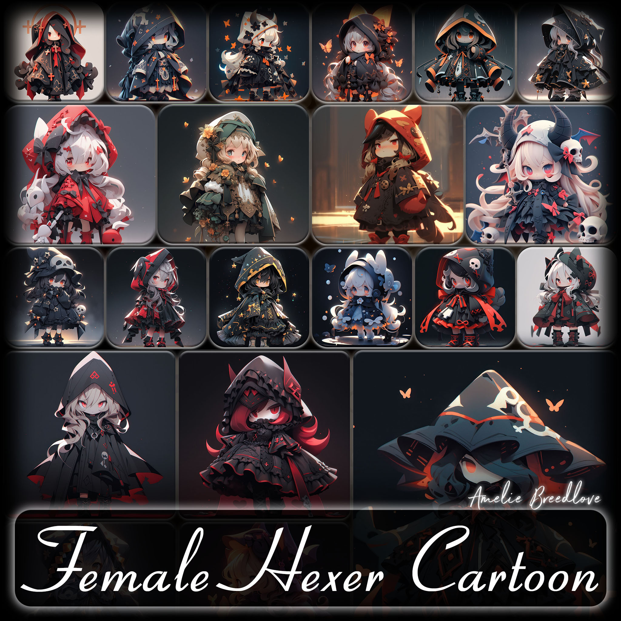 Amelie Anime - 200 Female Hexer Cartoon (Full Body) Reference Pack | 4K ...