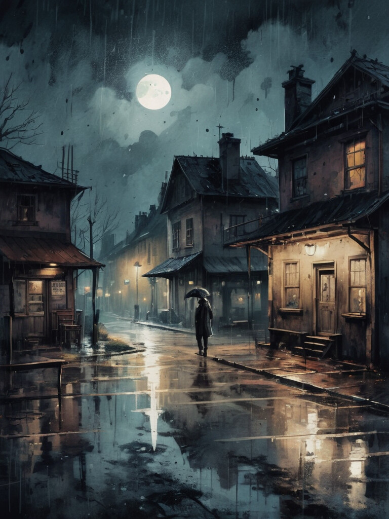 ArtStation - An illustration of dark empty houses in a gloomy atmosphere