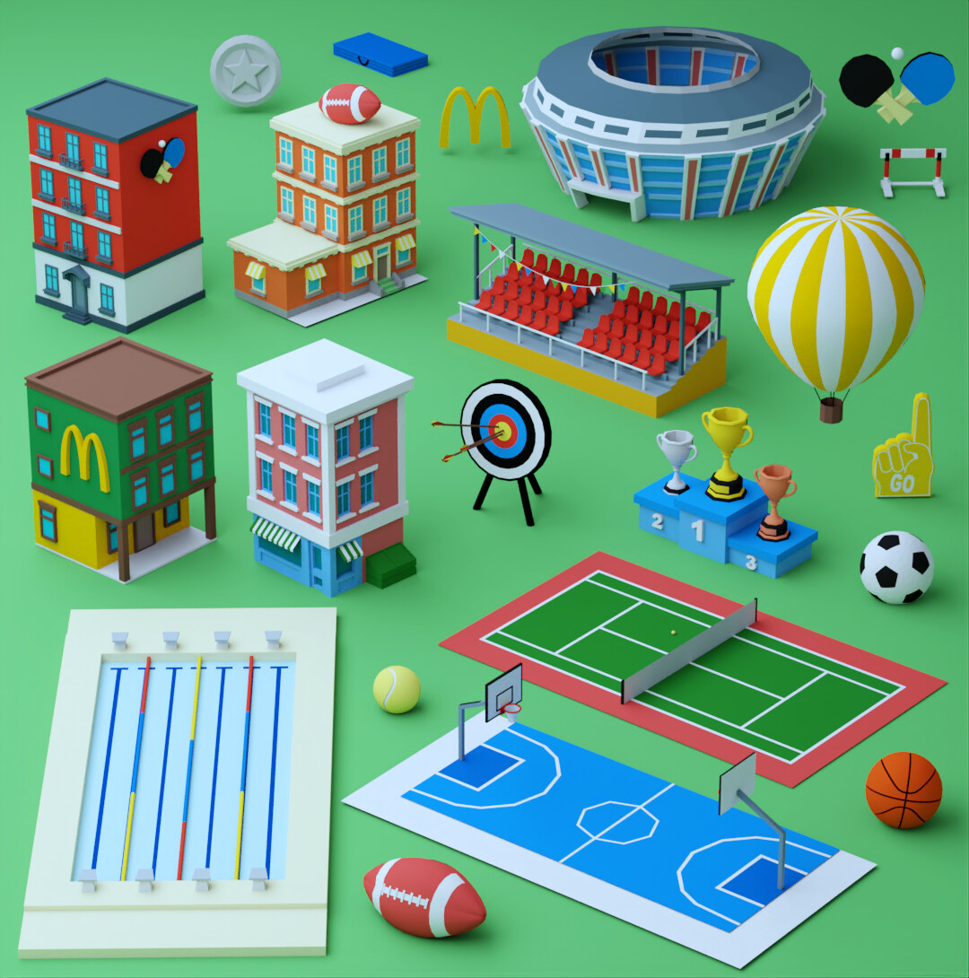 ArtStation - set lowpoly - web runner game Macdonald