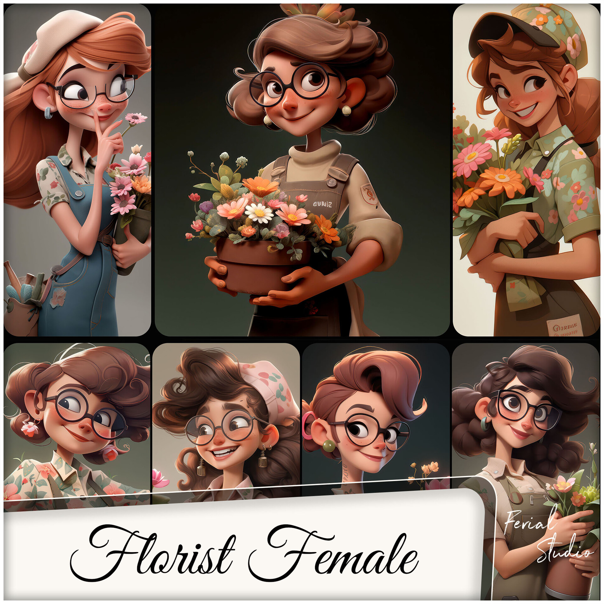 Ferial Studio - 🔹280 Florist Female - Stylized Character Reference ...