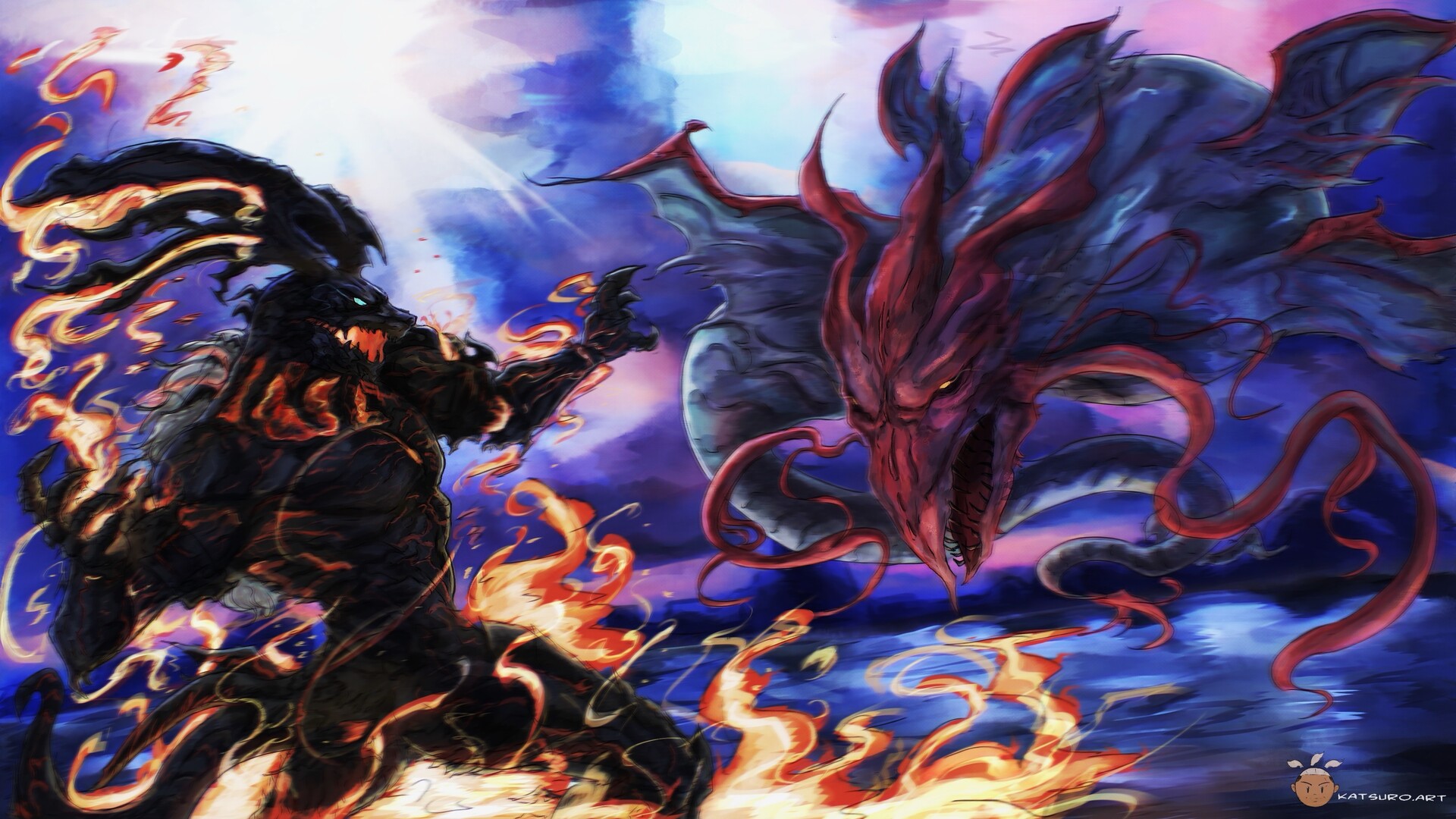 ArtStation - “Duel within the Rising Tides”~ IFRIT VS LEVIATHAN (FFXVI)