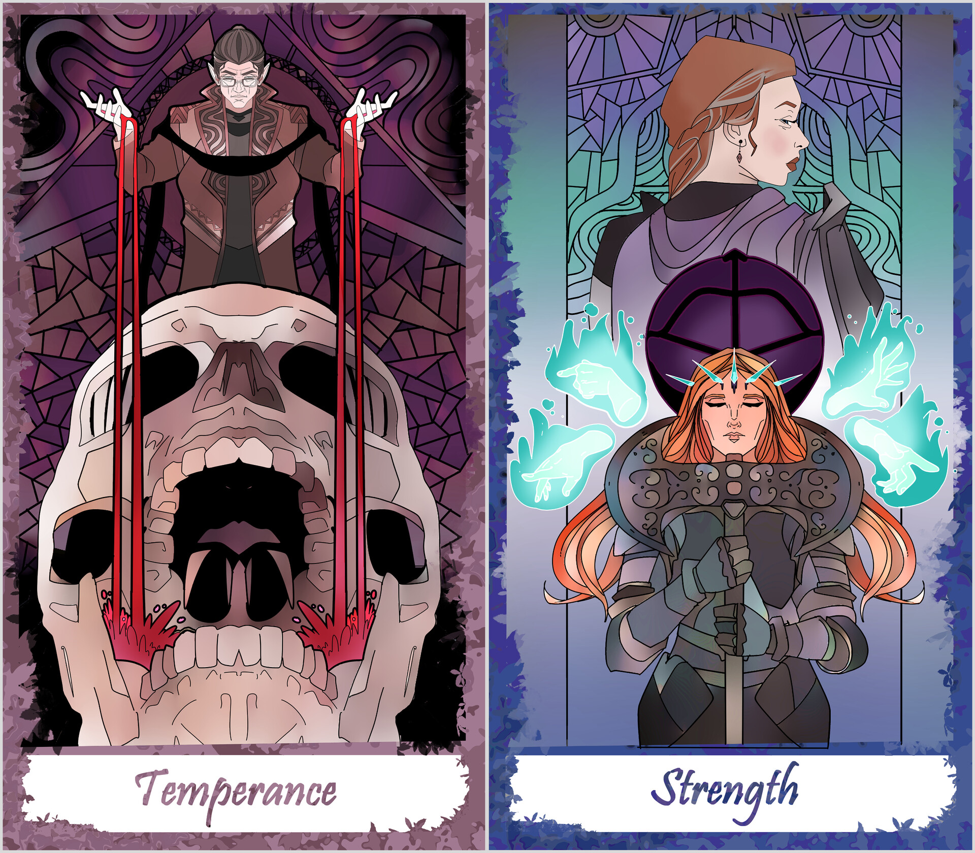ArtStation - Tarot Cards - Strength, Temperance, The Star, The Moon