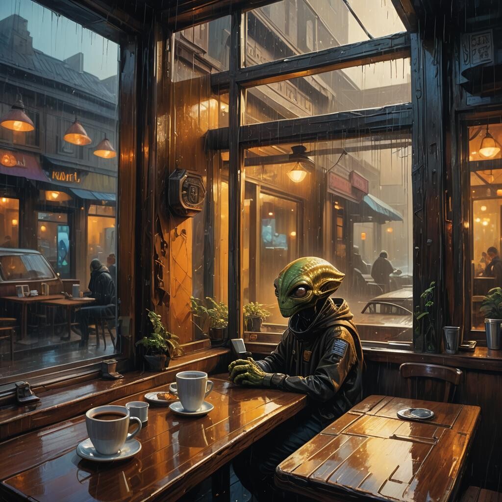 ArtStation - A cozy, dimly lit coffee shop on a rainy afternoon