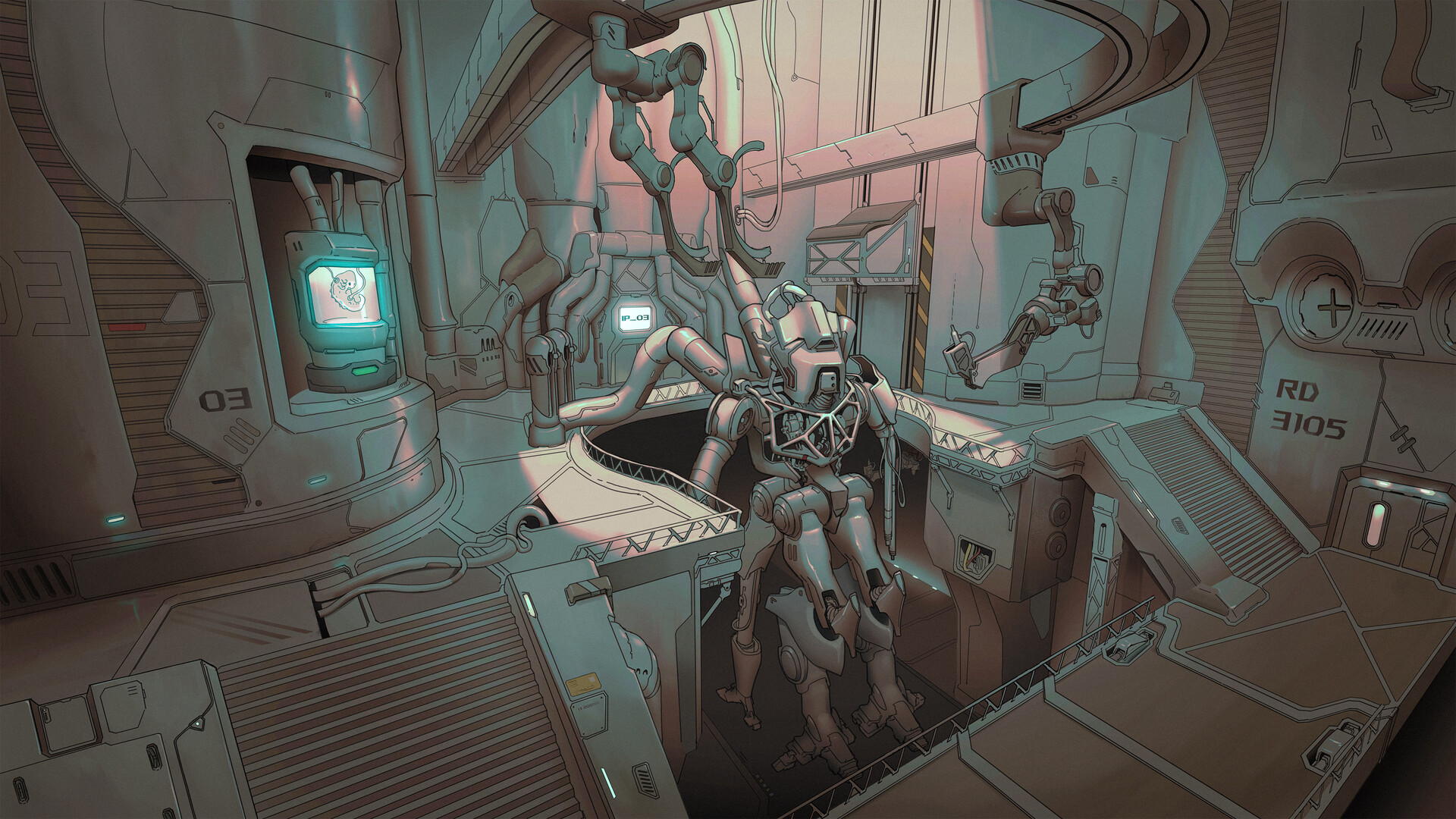 ArtStation - Mech maintenance complex _ Sketches