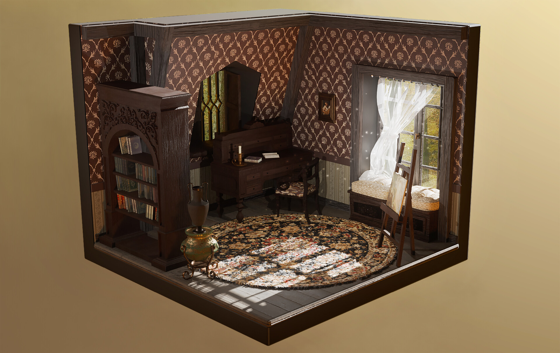 ArtStation - Vintage Cozy Isometric Room