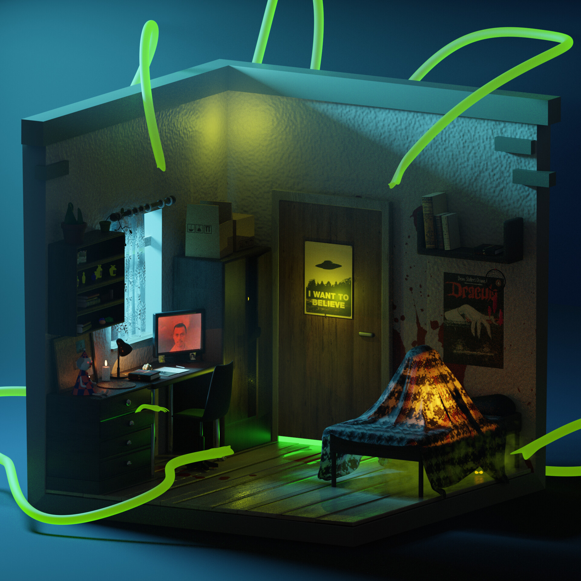 ArtStation - Creepy Isometric Room