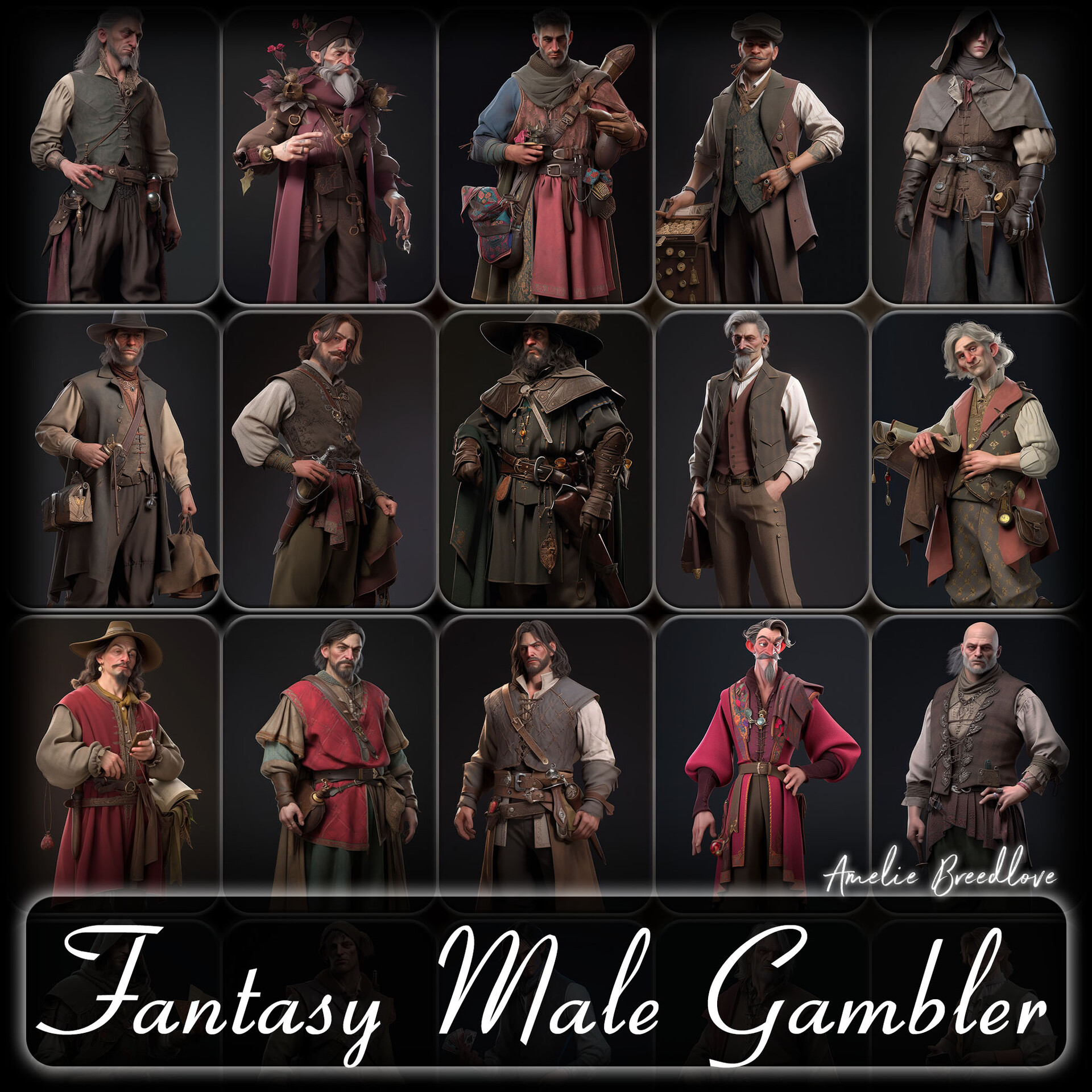 Amelie Breedlove - 200 Fantasy Male Gambler Reference Pack | 4K | v.173