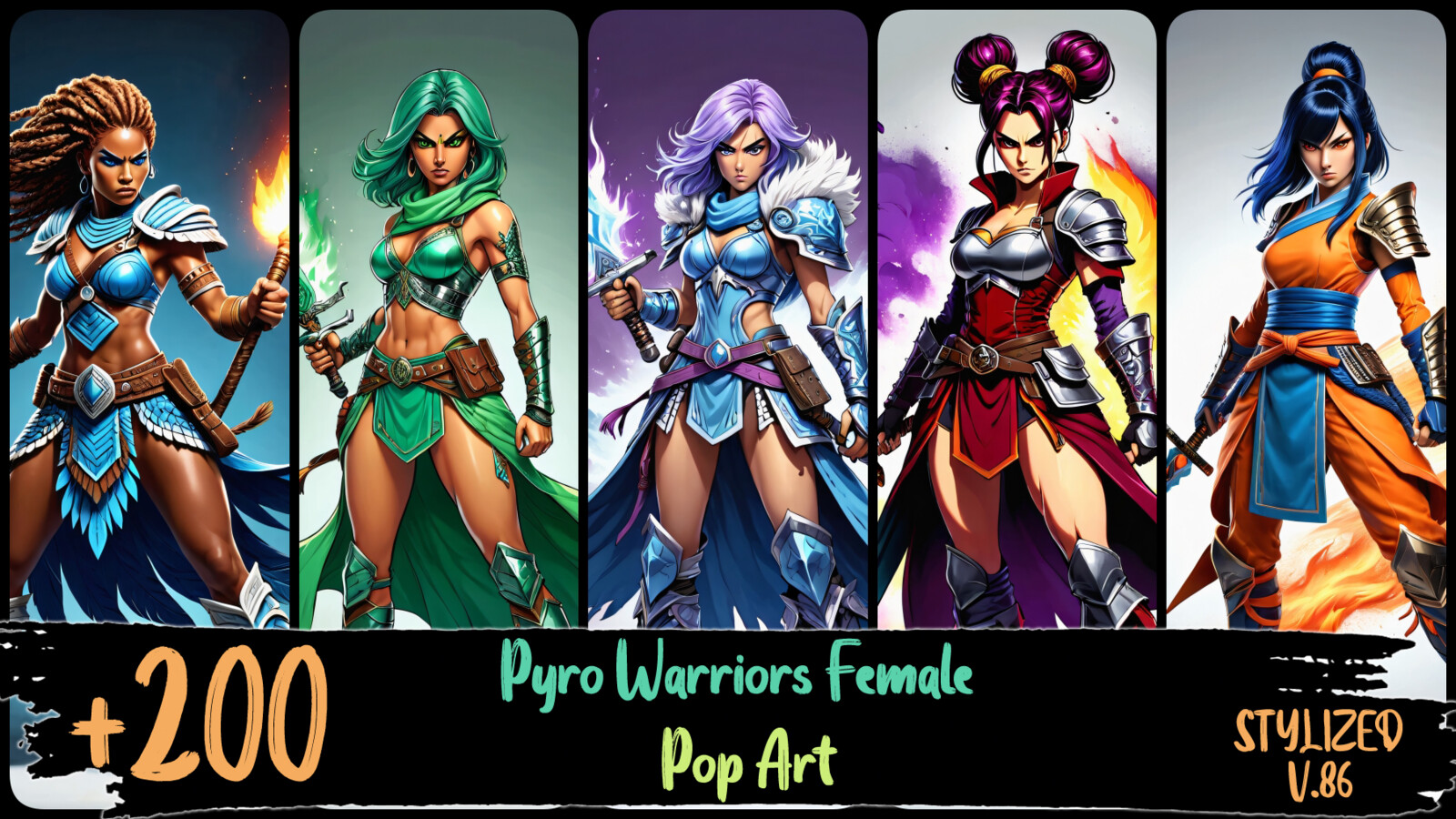 JirenArt - 220 Pyro Warriors Female - Pop Art | 4K | Stylized Vol.86