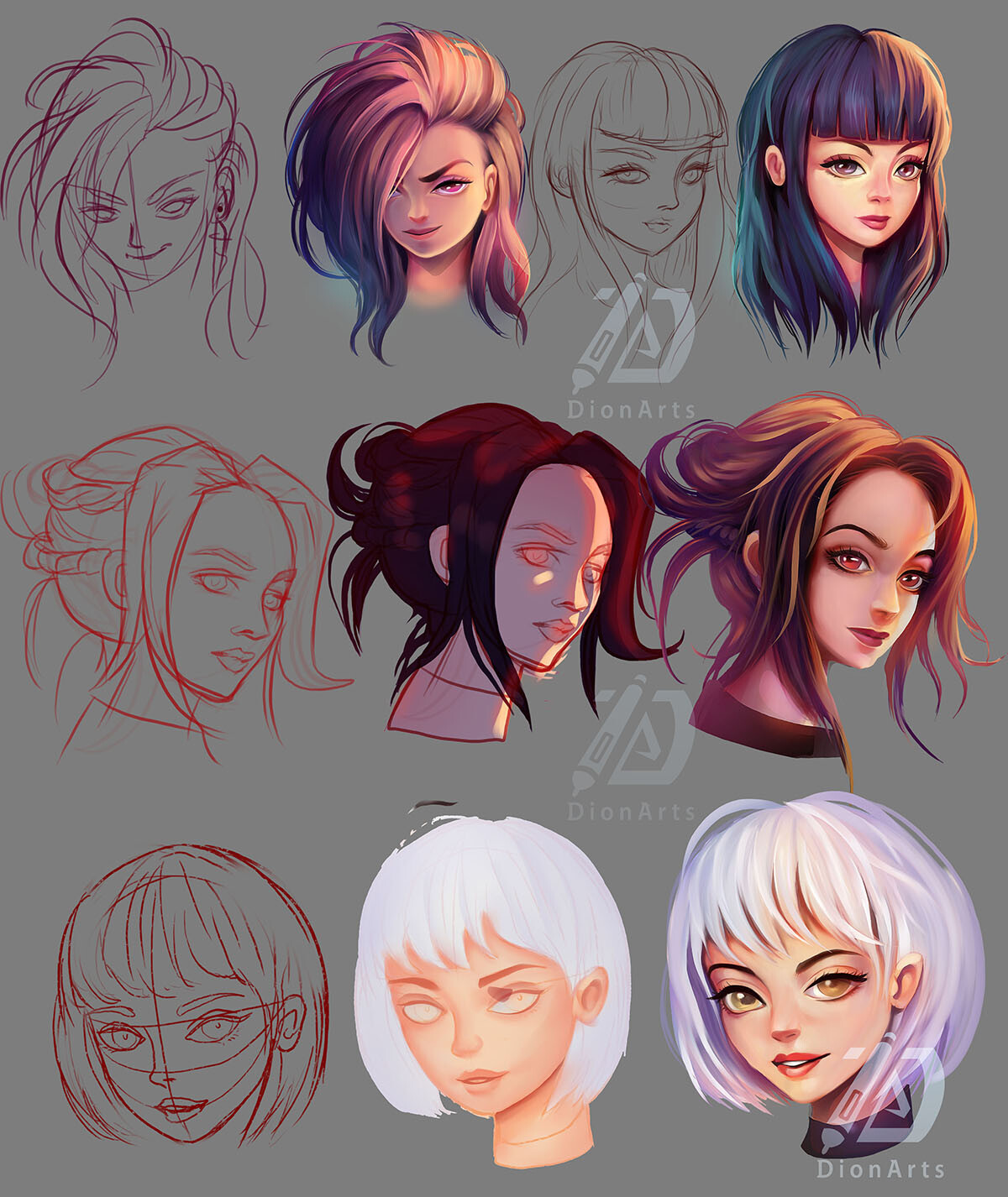 how to draw digital art hair