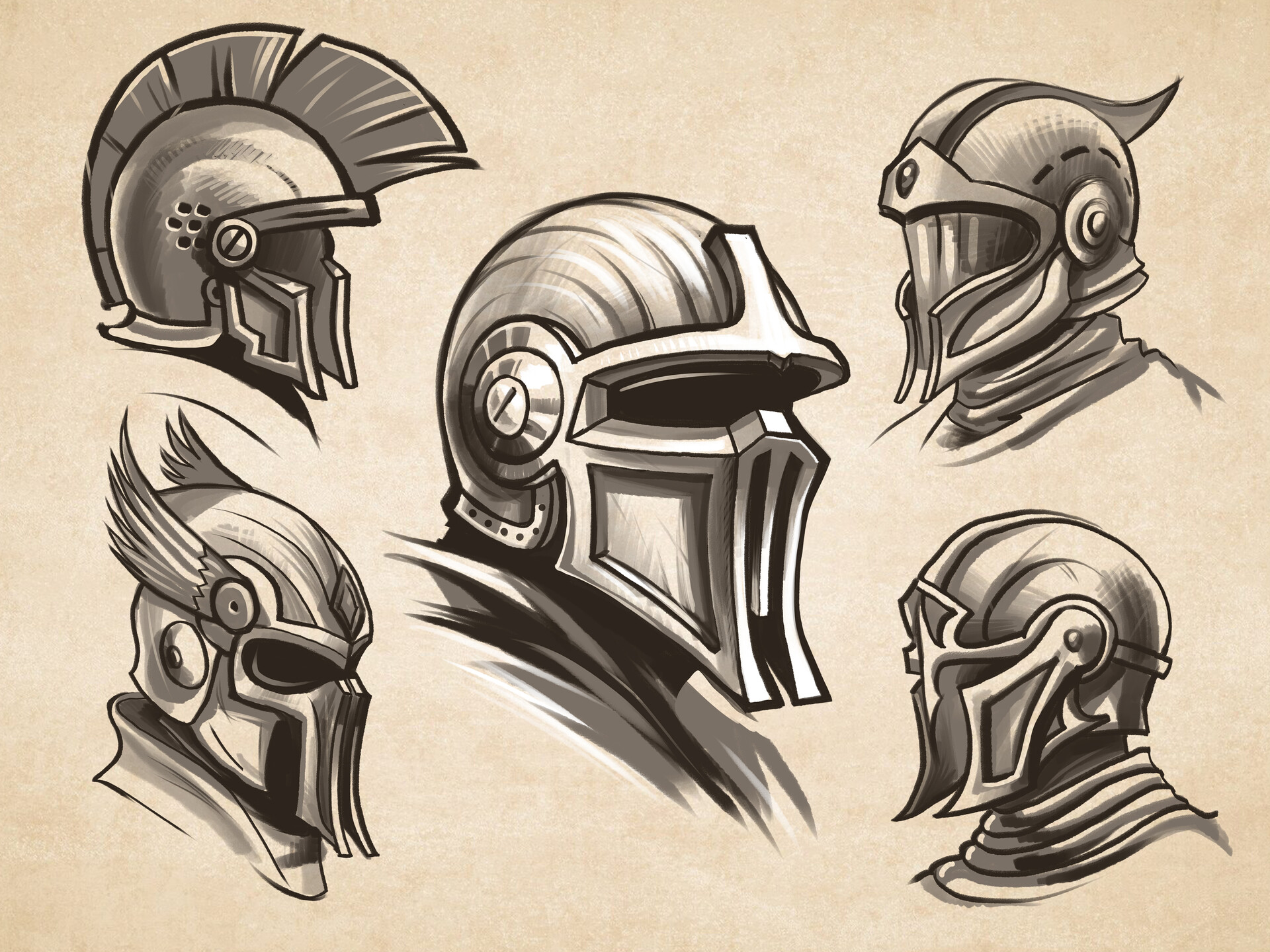 ArtStation - sketches of fantasy helmets