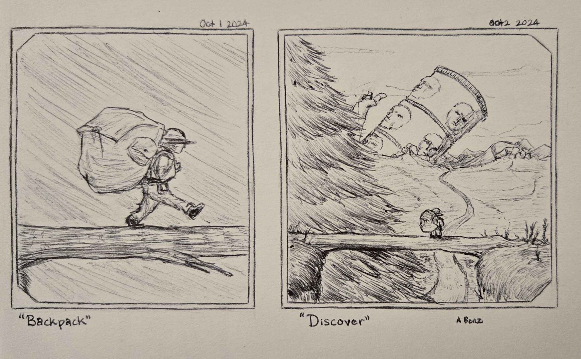 Andrew Benz - Backpack/Discover: Inktober 2024 Days 1 and 2