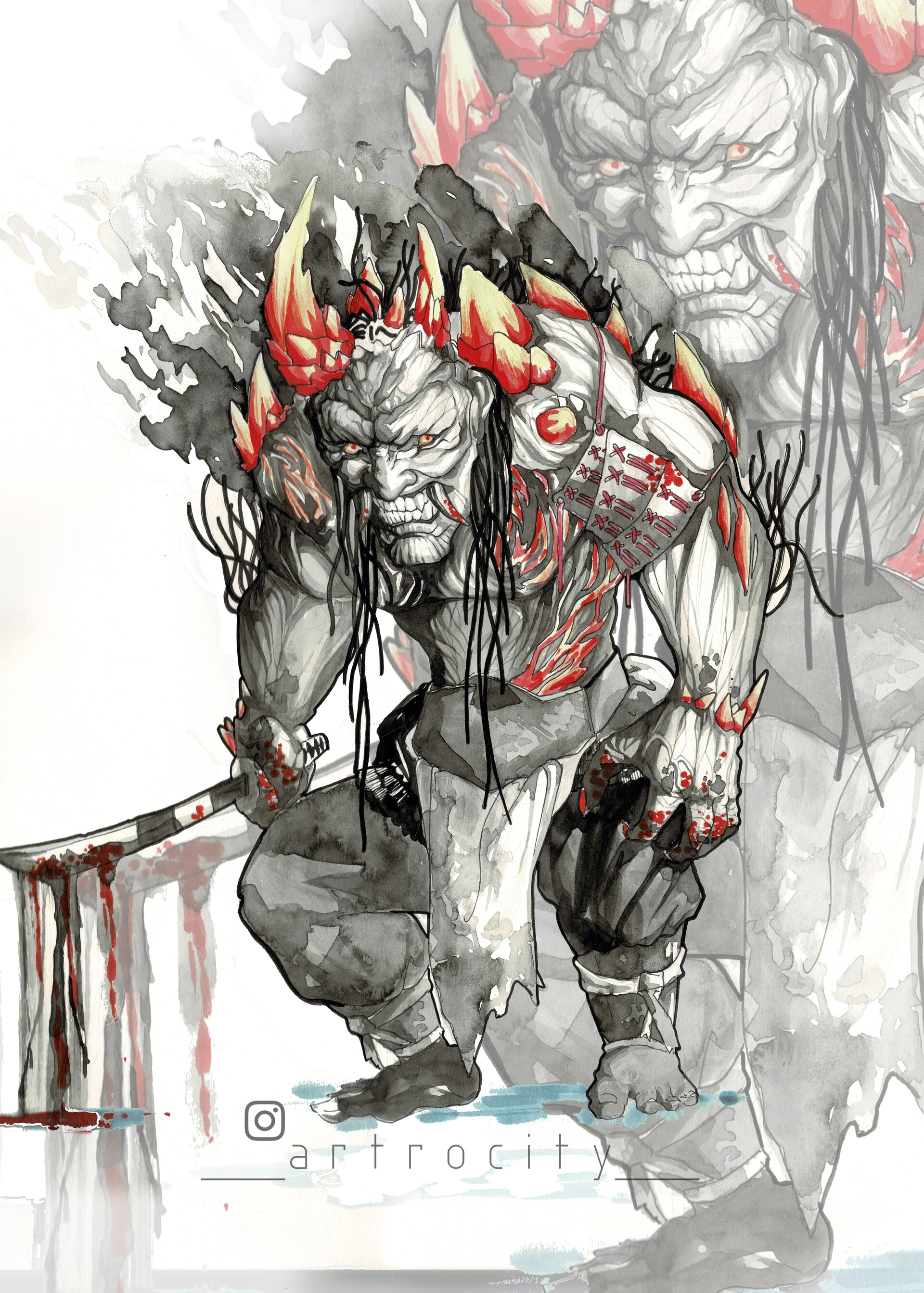 ArtStation - Japanese Folklore Inspired Monster Design- Great Horned Oni