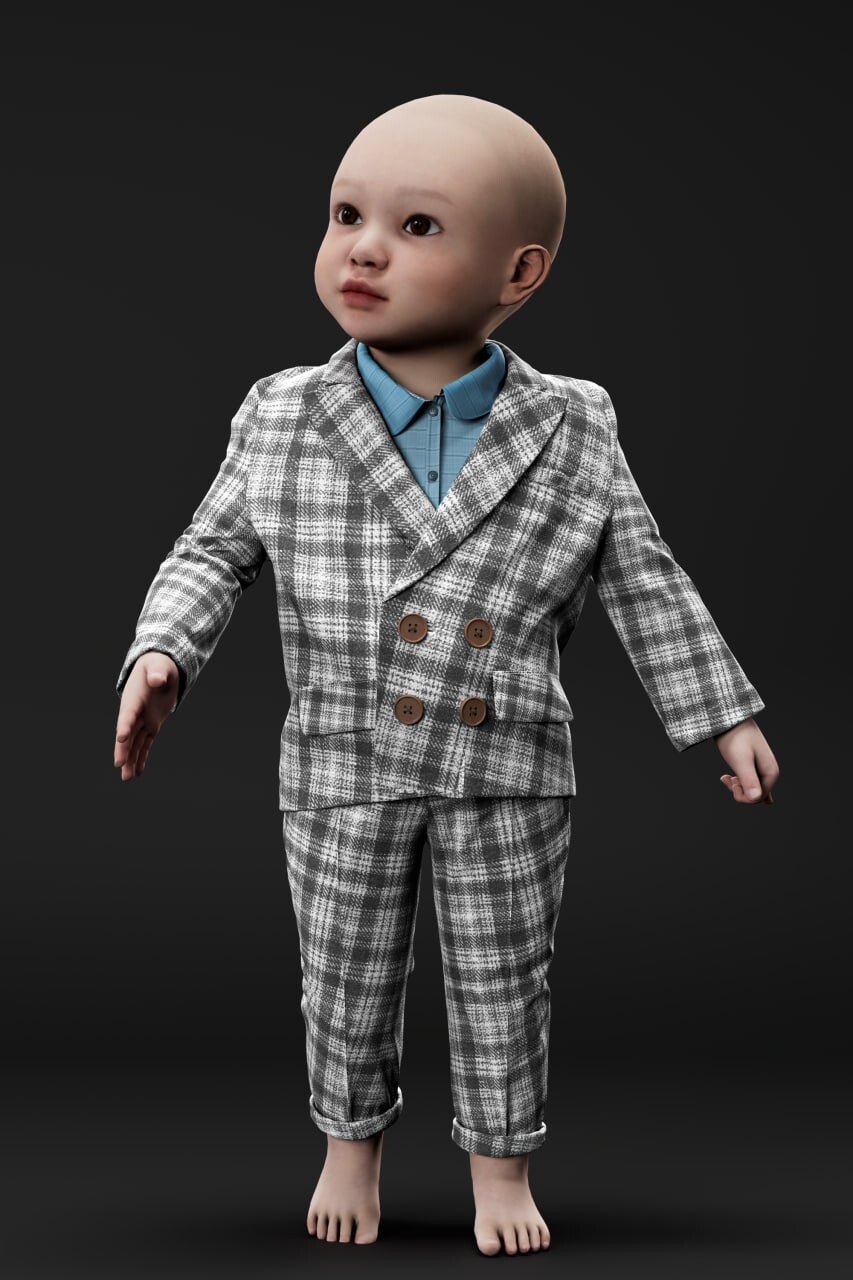 ArtStation - Cute child in a plaid suit