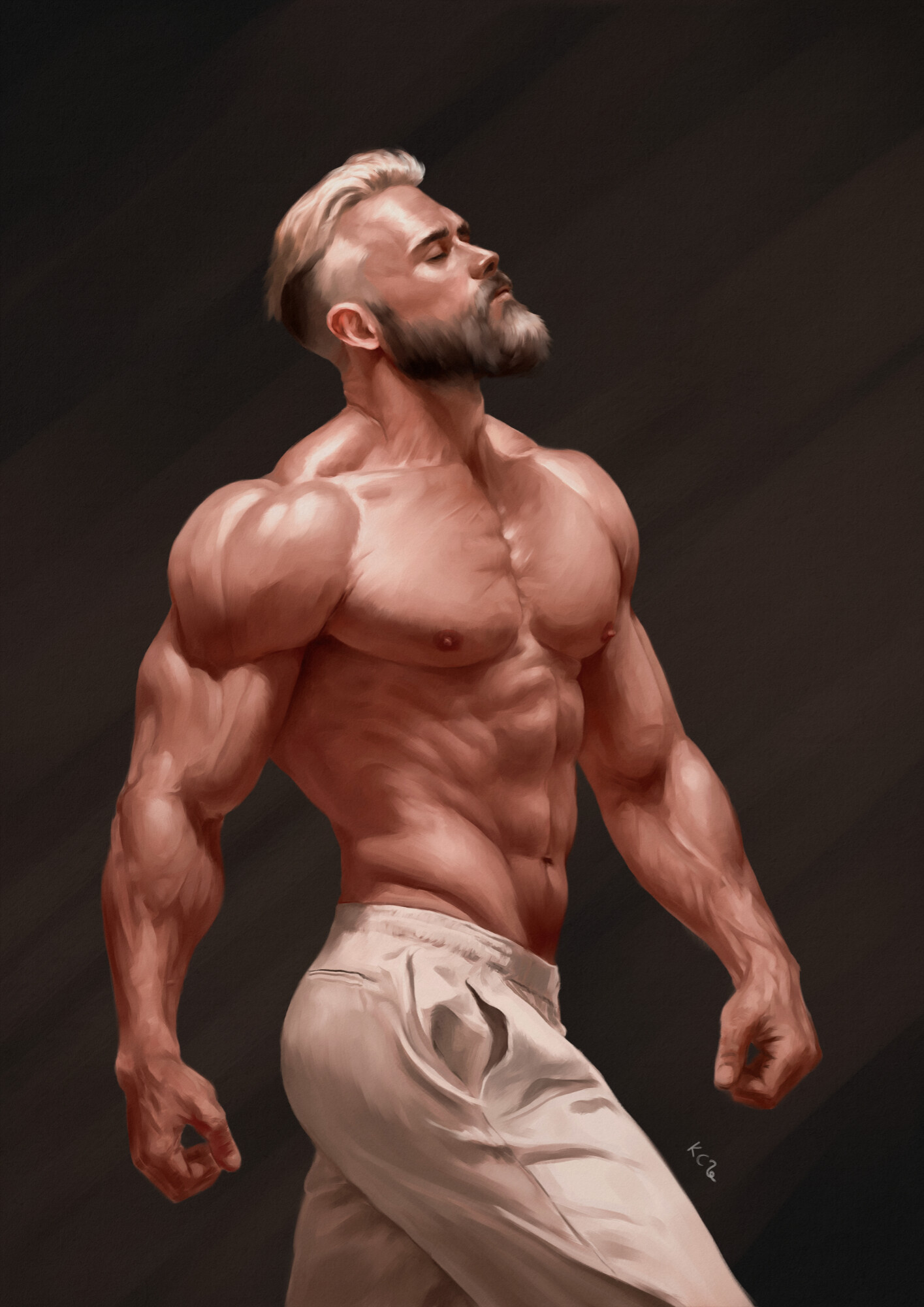 ArtStation - Sculpted Strength: Powerful Bearded Man in Shirtless Side Pose