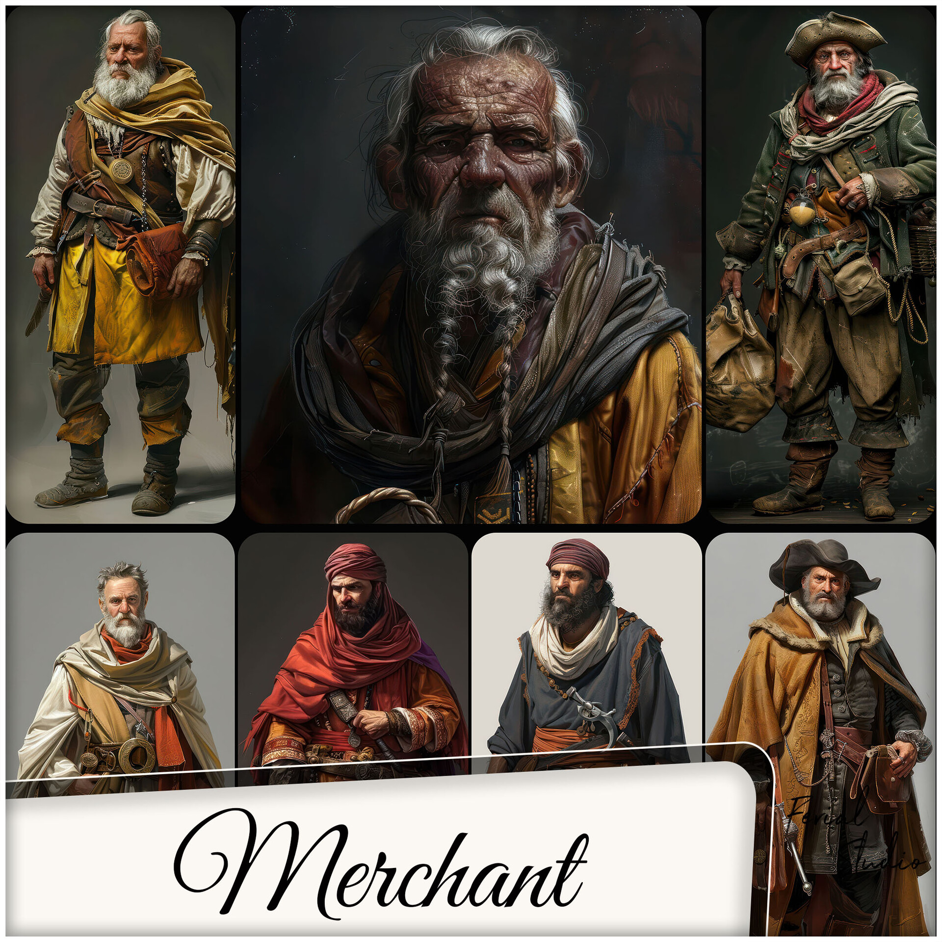 Ferial Studio - 🔹200 Merchant Character Reference Image Pack v.39 |4K|