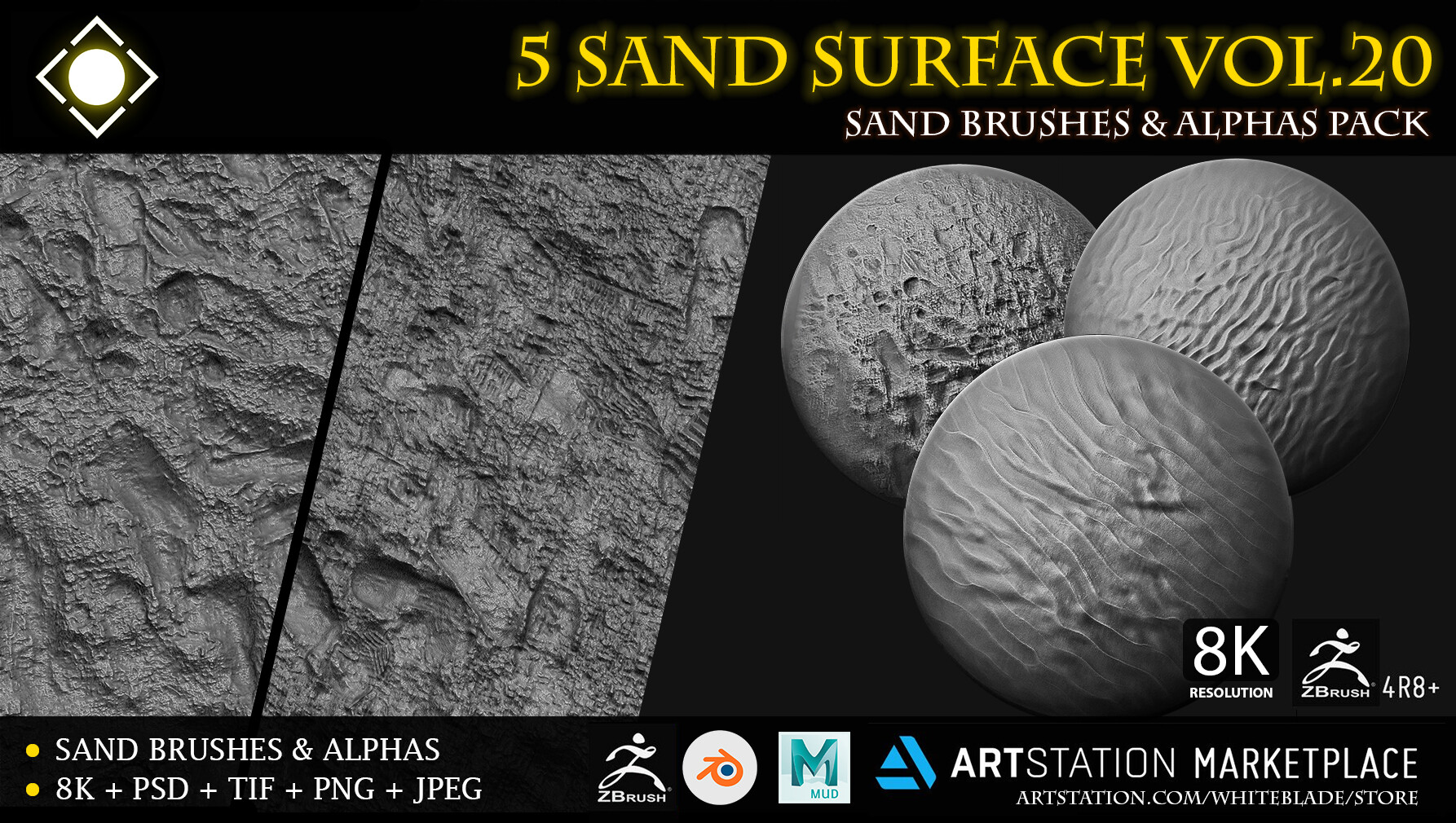 Msa Digital Resources - 5 Sand Digital Surface Brushes & Alphas Vol.20 - ZBrush 4R8+/Blender ...