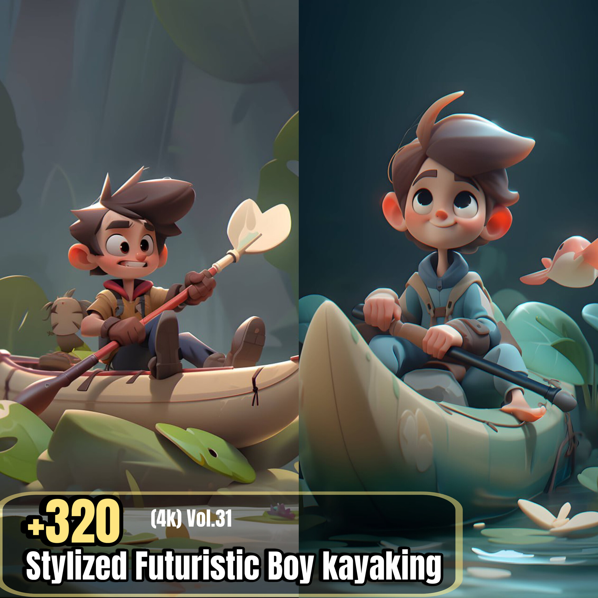 ArtStation - +320 Stylized Futuristic Boy Kayaking(4k)