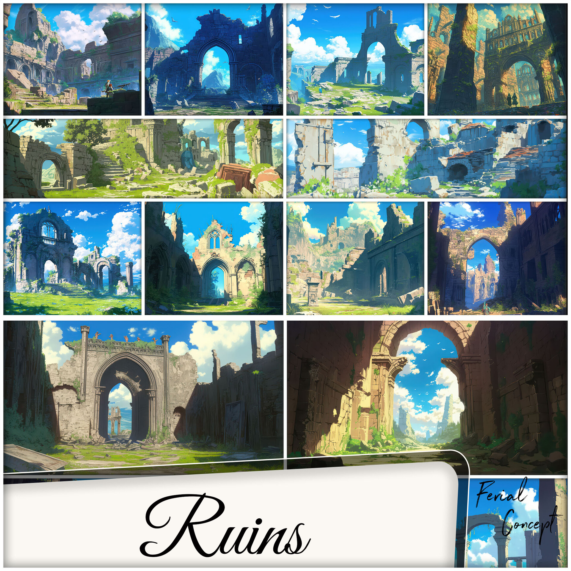 Ferial Concept - 🔹210 Ruins - Anime Concept Reference Image Pack v.74 |4K|