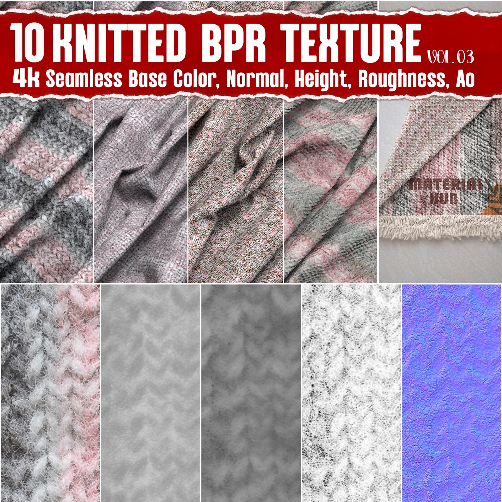 ArtStation - Knitted Fabric VOL.03|4K Seamless PNG PBR Textures
