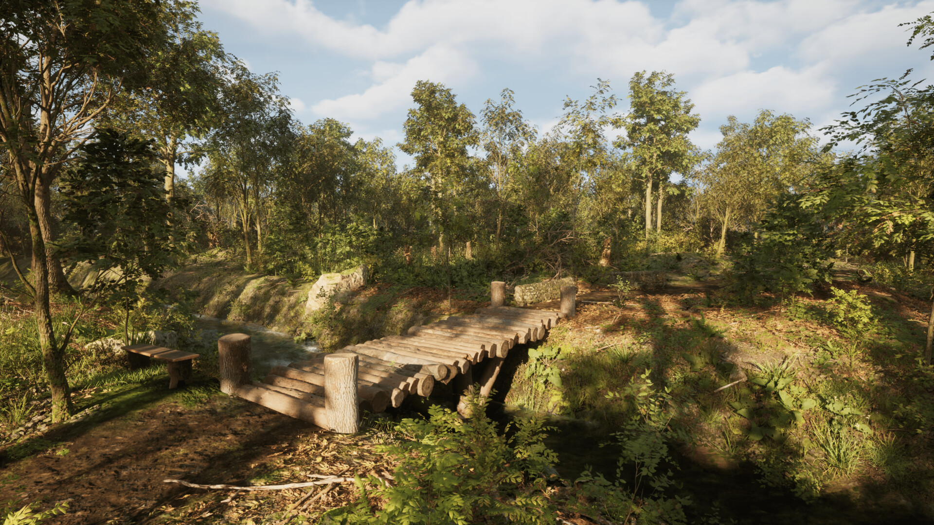 ArtStation - Log bridge over the river in the forest