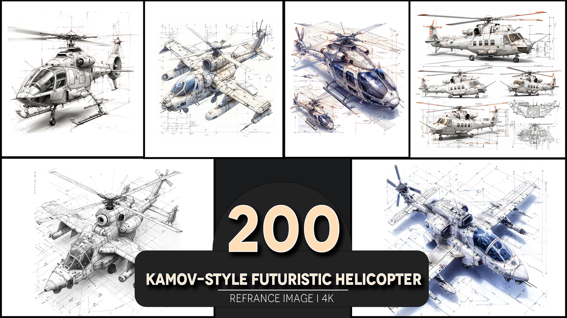 Pixel Ref - Kamov-style Futuristic Helicopter 4K Reference/Concept Images