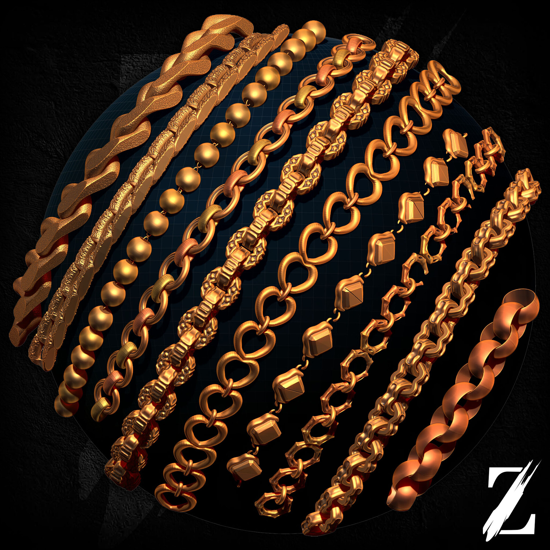 ArtStation - 25 ZB ART Chain For ZBrush (Curve Brush) - Vol 2