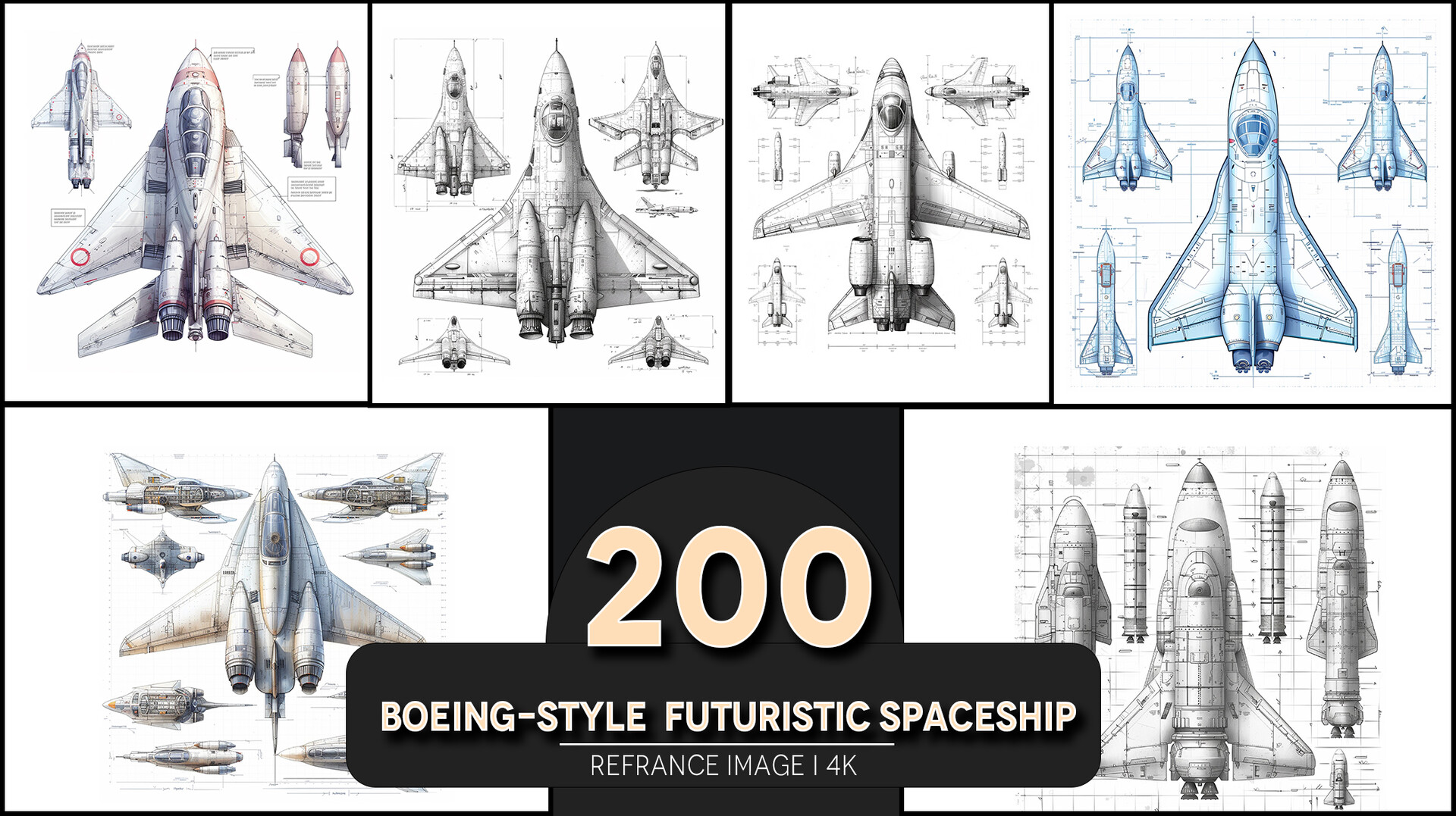 Pixel Ref - Boeing-style Futuristic Spaceship 4K Reference/Concept Images