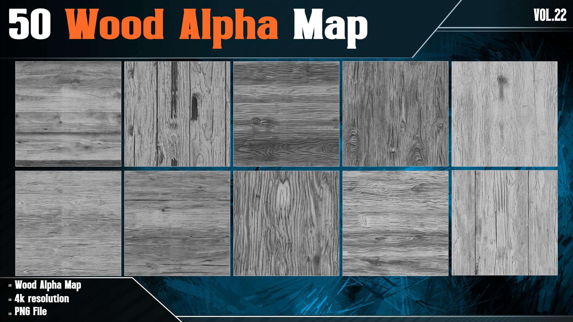 mehdi shahraki - 50 Wood Alpha Map - Vol.22 ( 4K PNG )