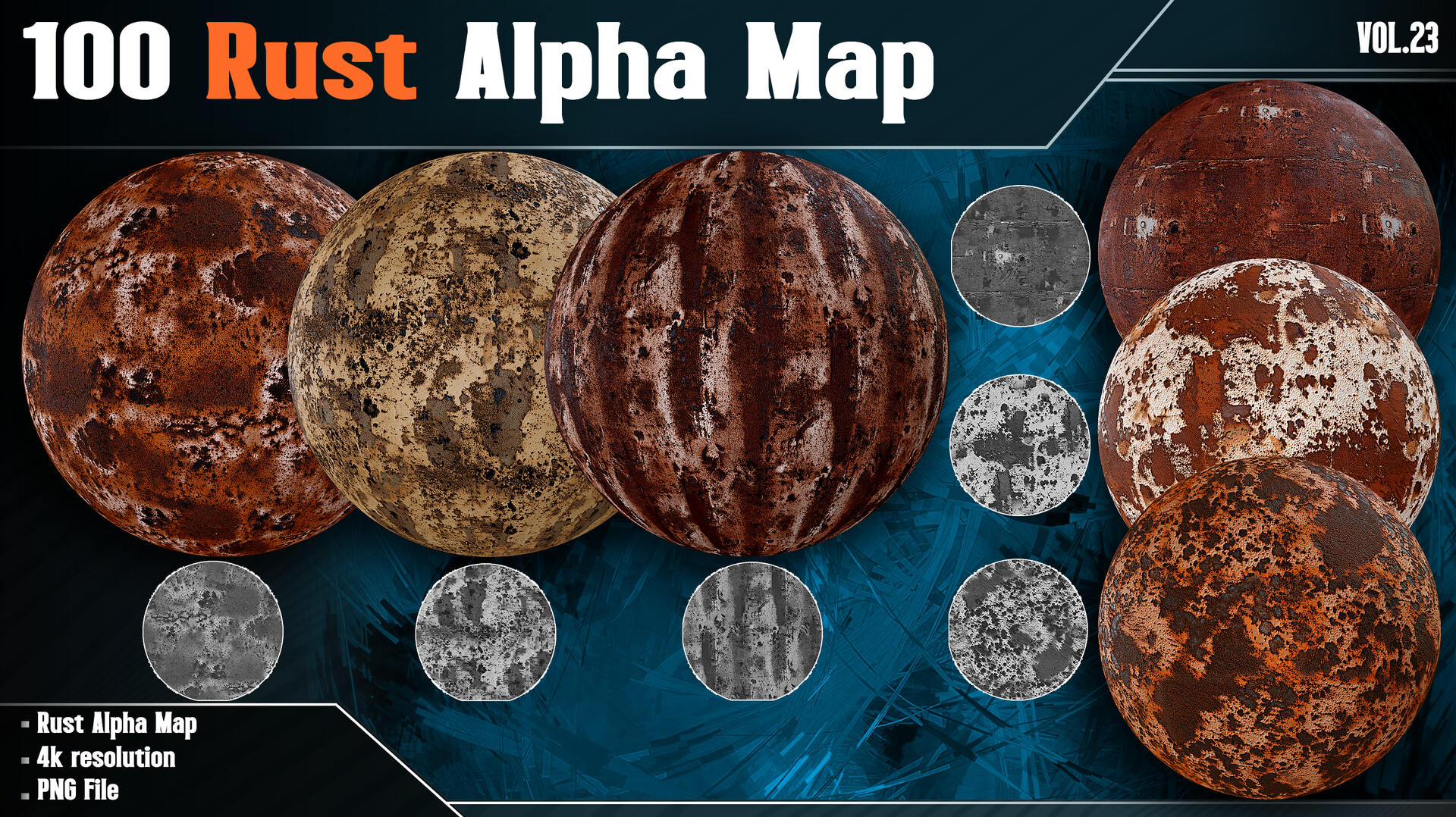 mehdi shahraki - 100 Rust Alpha Map - Vol.23 ( 4K PNG )