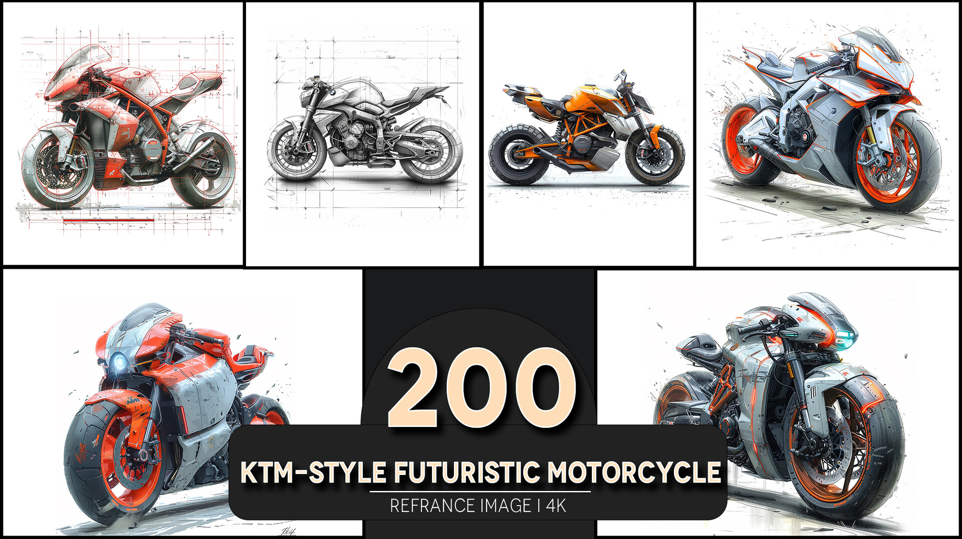 Pixel Ref - KTM-style Futuristic Motorcycle 4K Reference/Concept Images