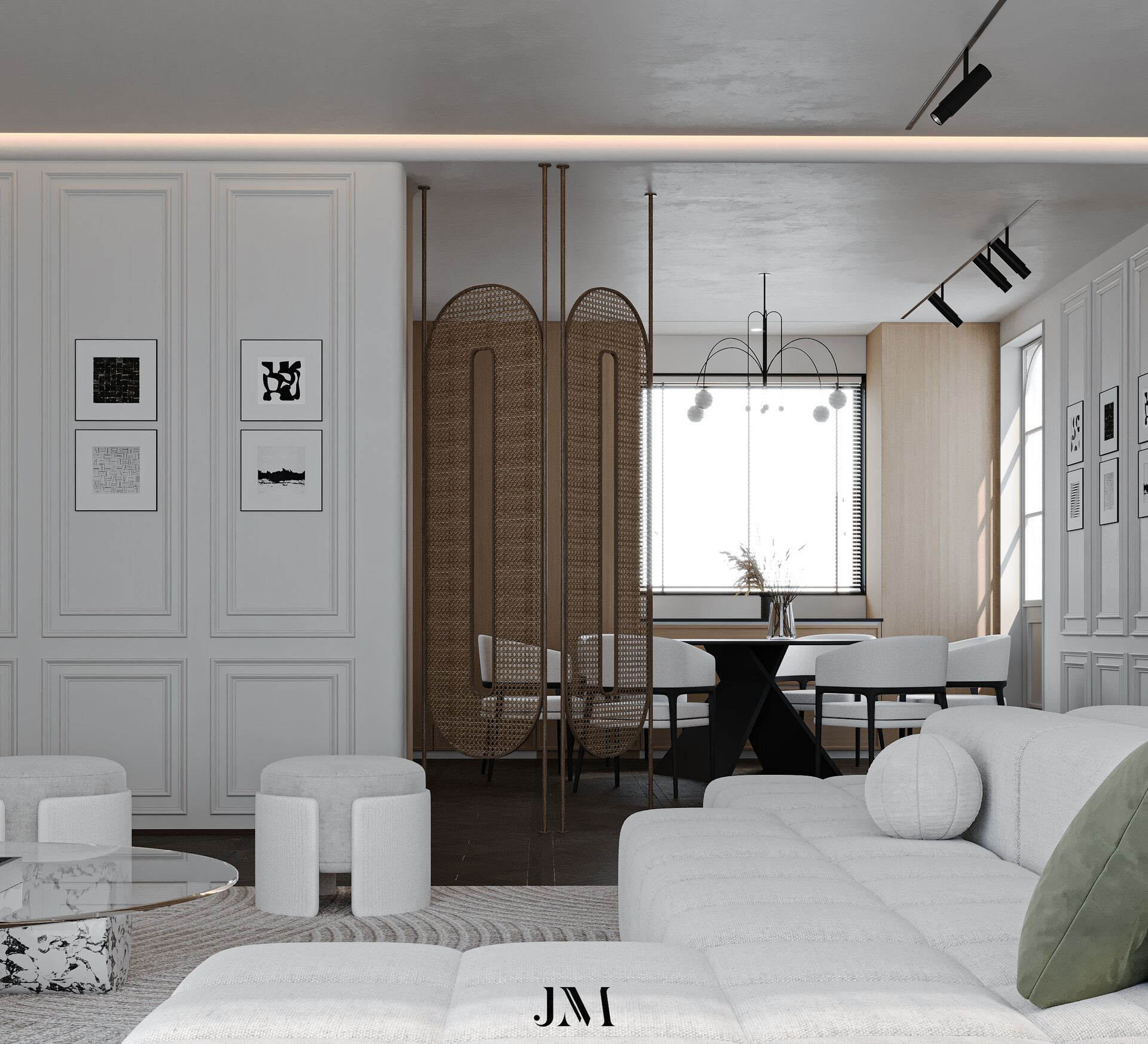 ArtStation - Livingroom , kitchen , dining table design by jawahir almahdi