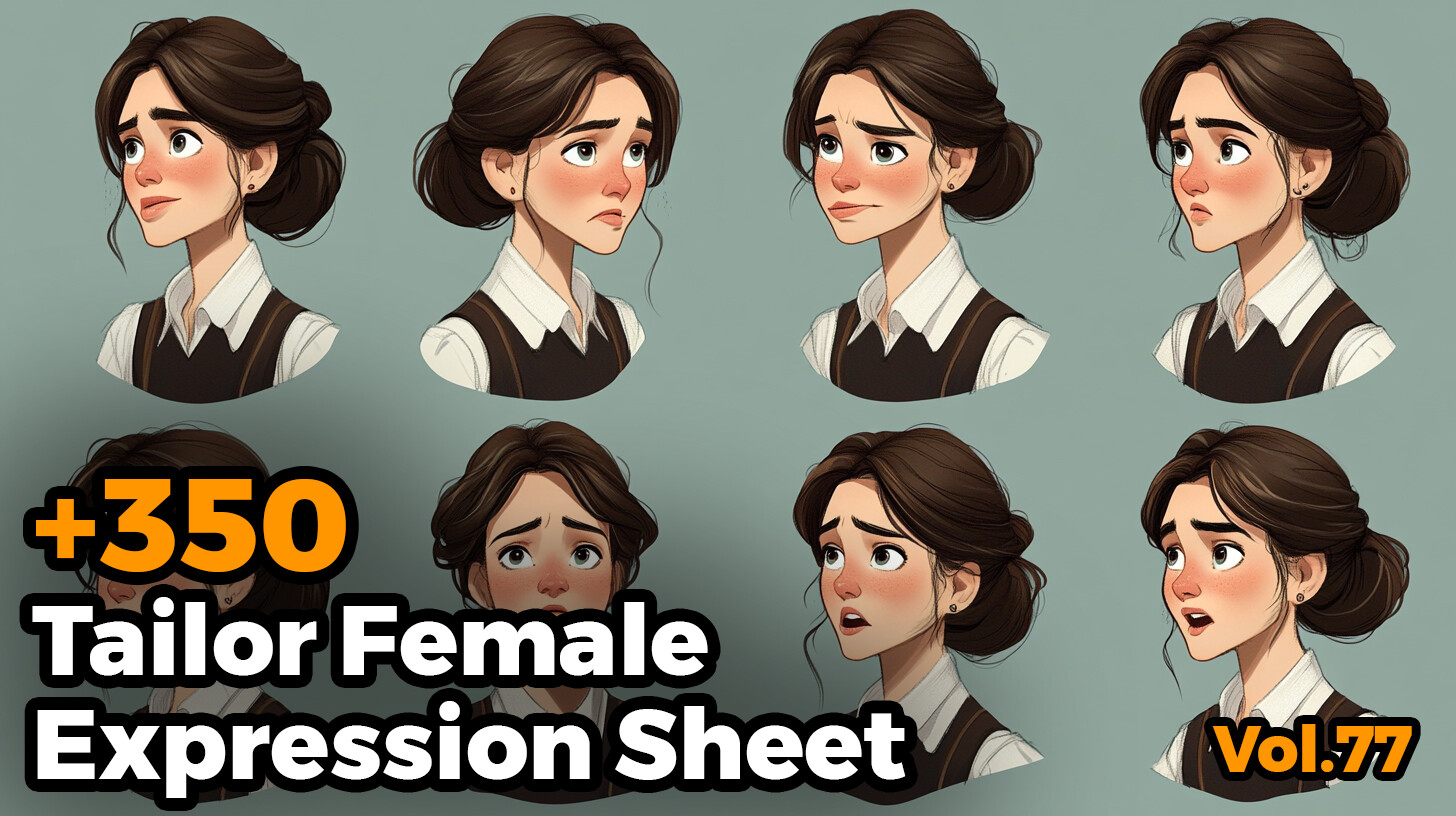 Concept Art - +350 Tailor Female Expression Sheet(4k)