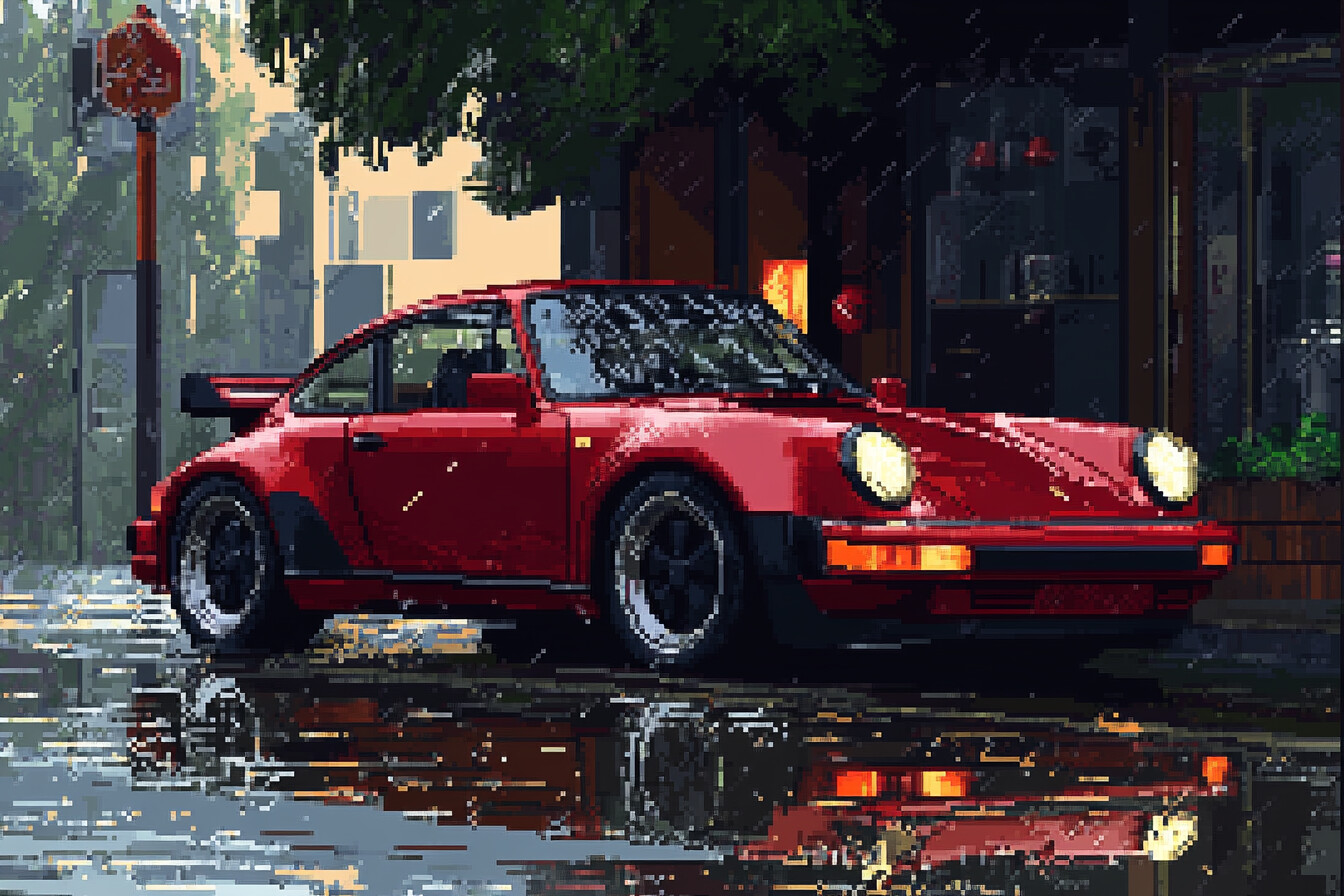 ArtStation - Pixel Art Rainy Day Porsche 911