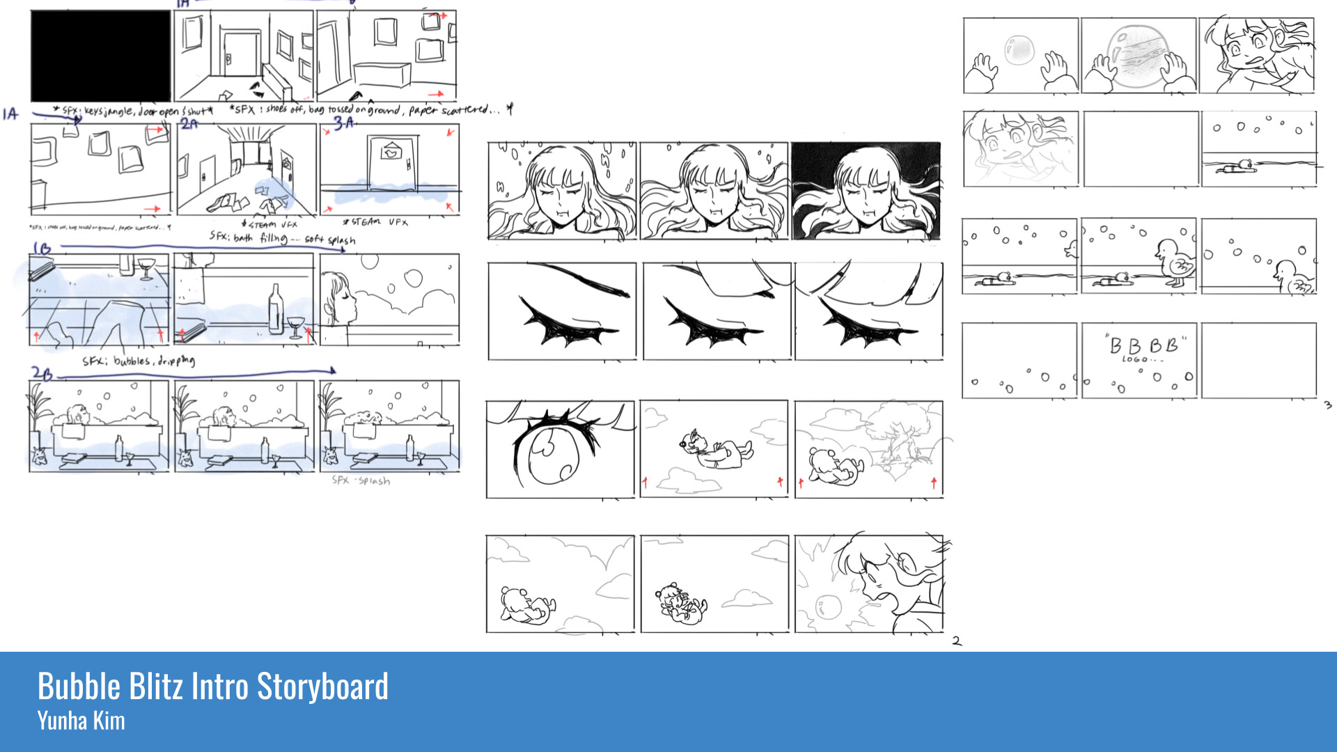 Yunha Kim - Bubble Blitz - Game Intro Cinematic Storyboards