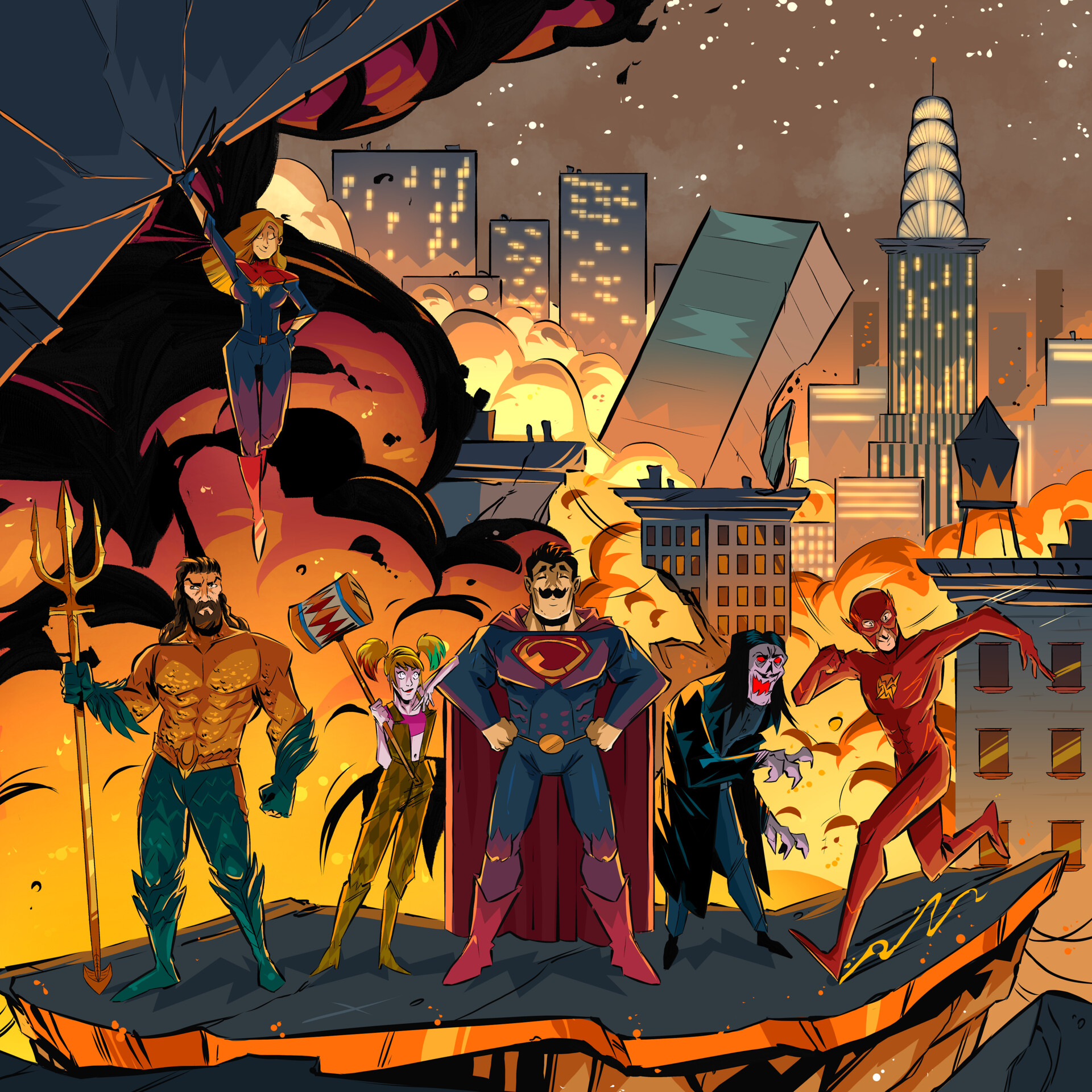 ArtStation - Calendar Art - Super Heroes save the day