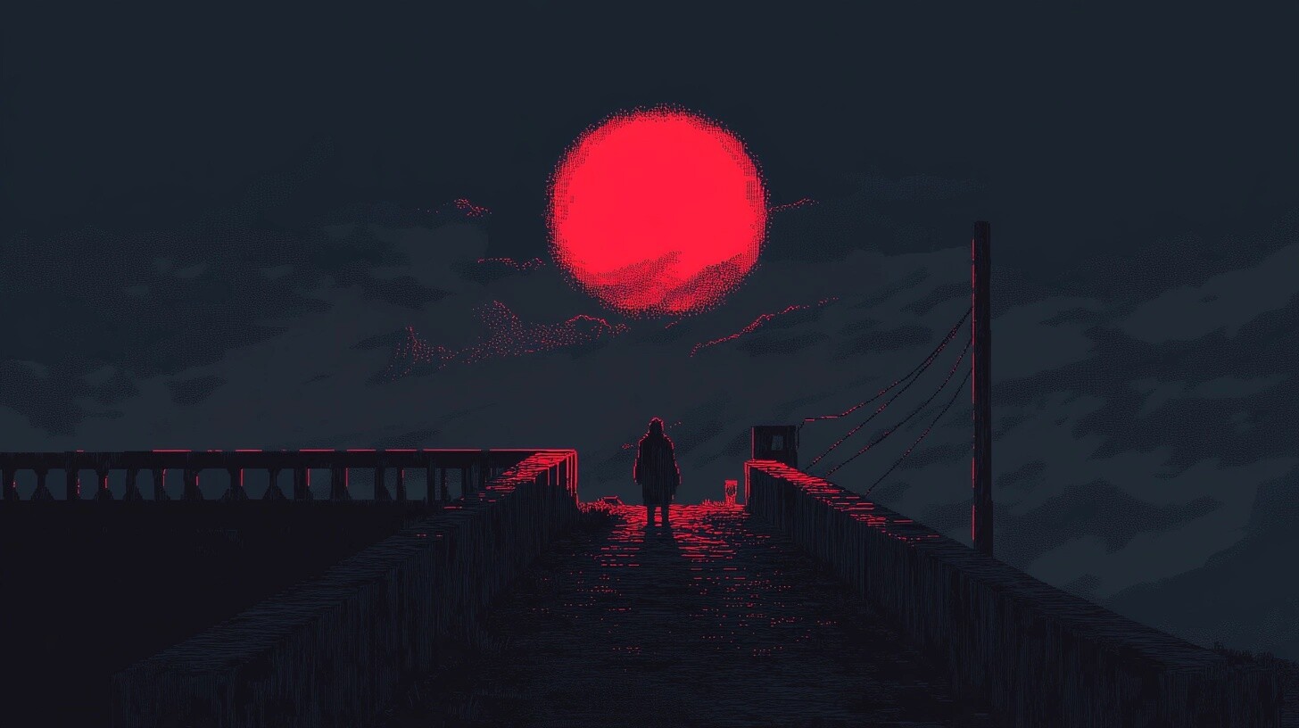 ArtStation - Lunar Solitude: A Crimson Moonlit Scene in Pixel Art